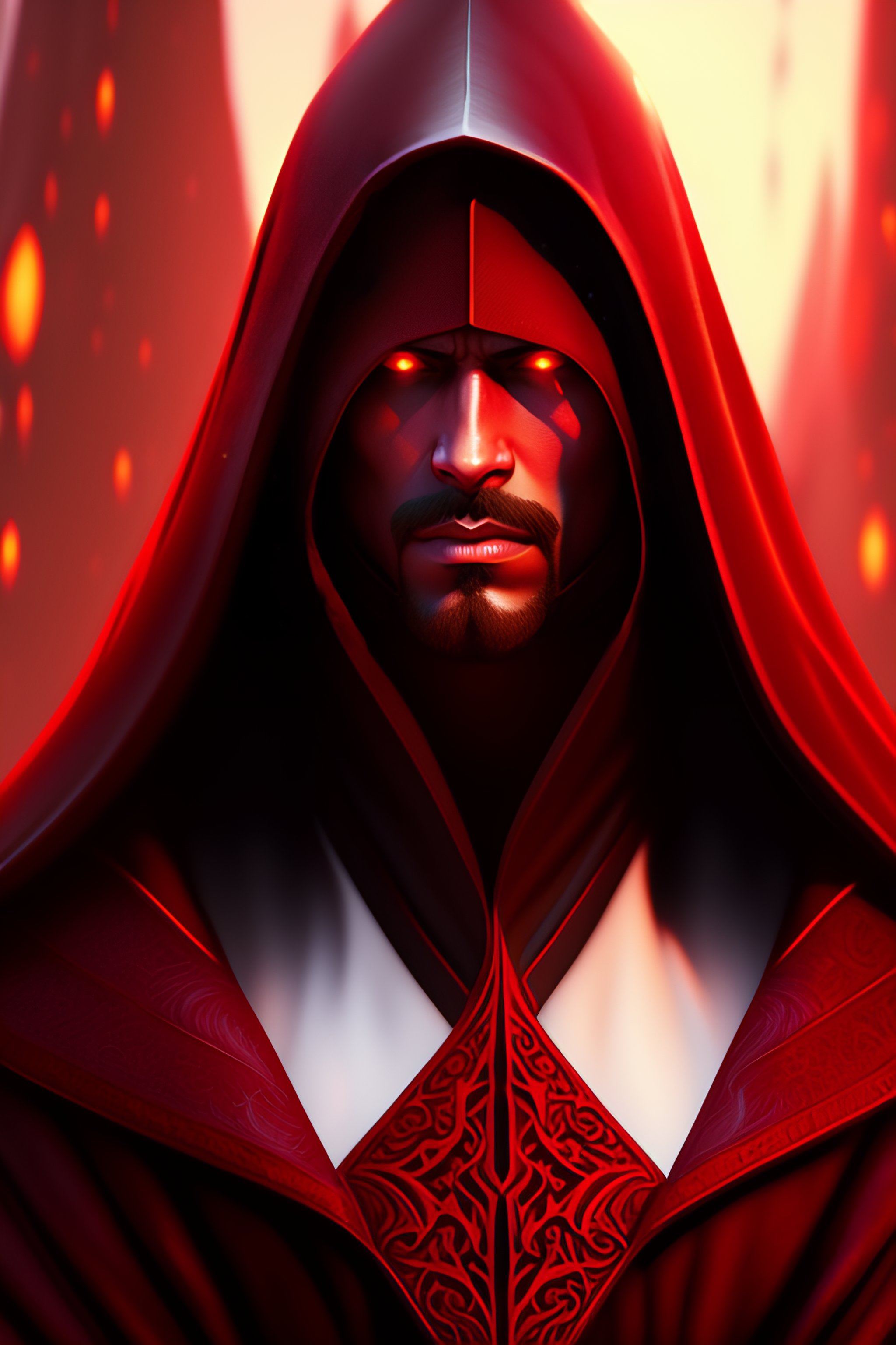 Lexica - Painting of a wicked faceless hell baron in a hooded dark red cloak, fantasy ...