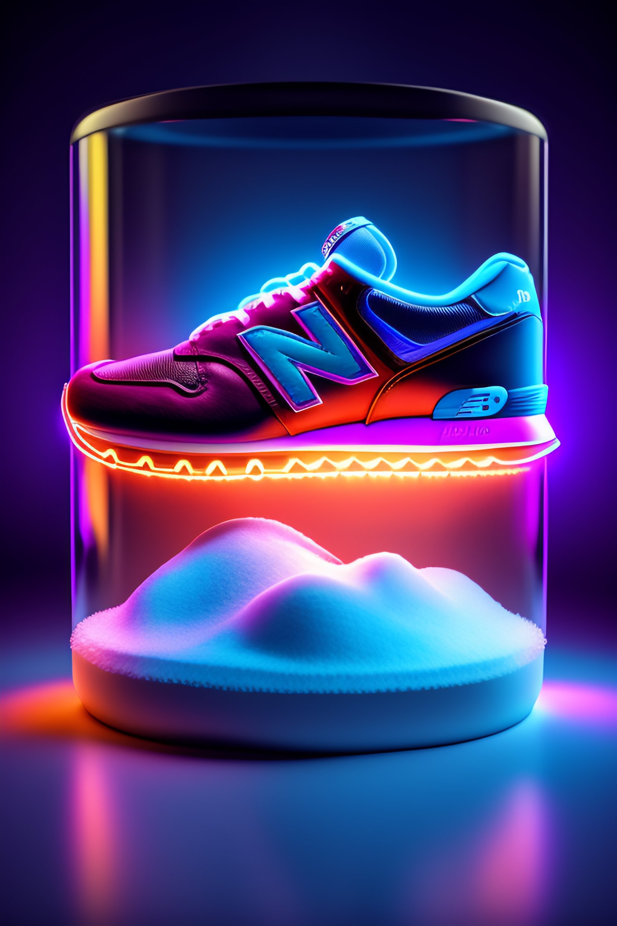 Lexica - A pair of new balance sneakers inside a snow globe, hyper ...