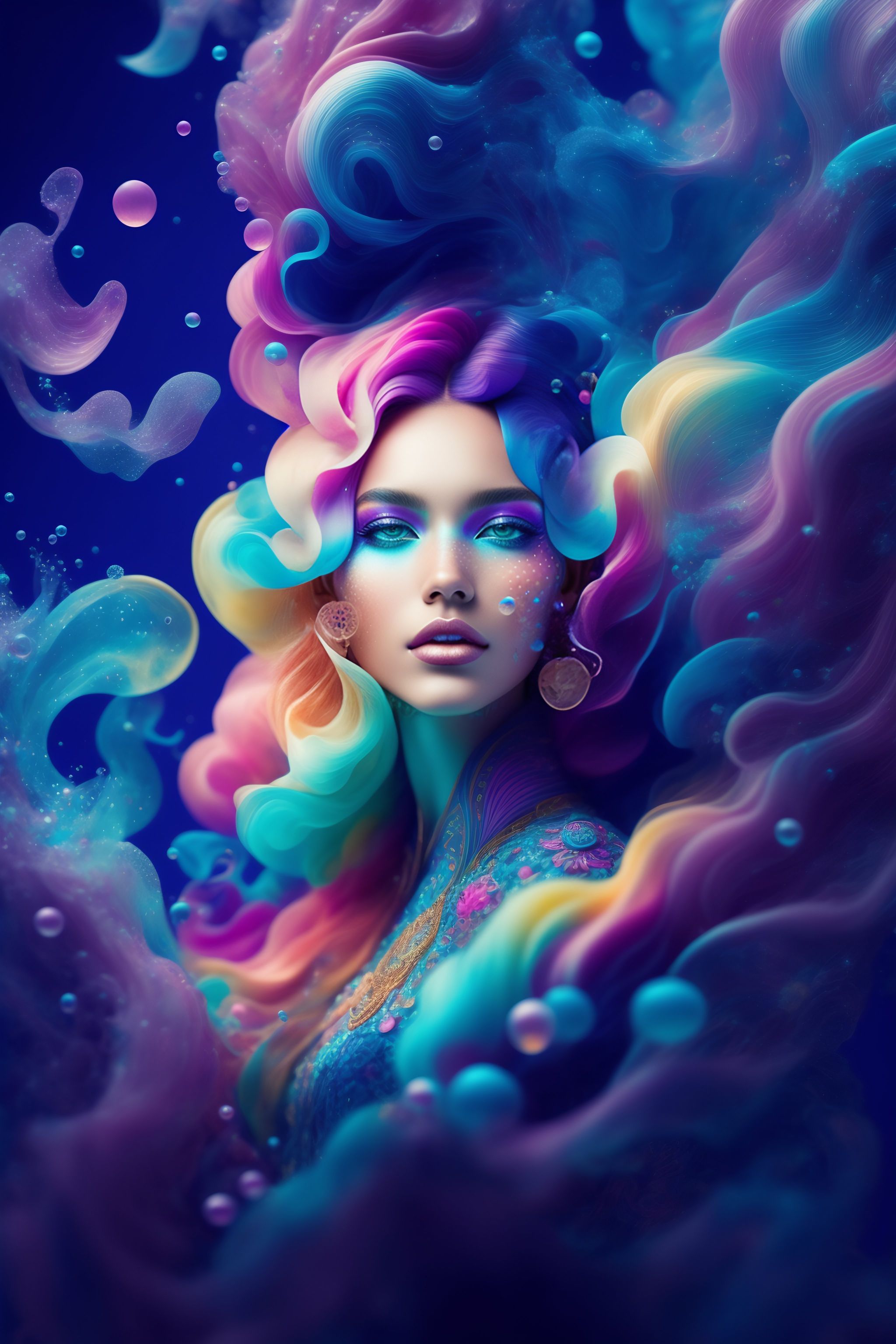 Lexica - Dynamic underwater ink art by Alberto Seveso of a young woman ...