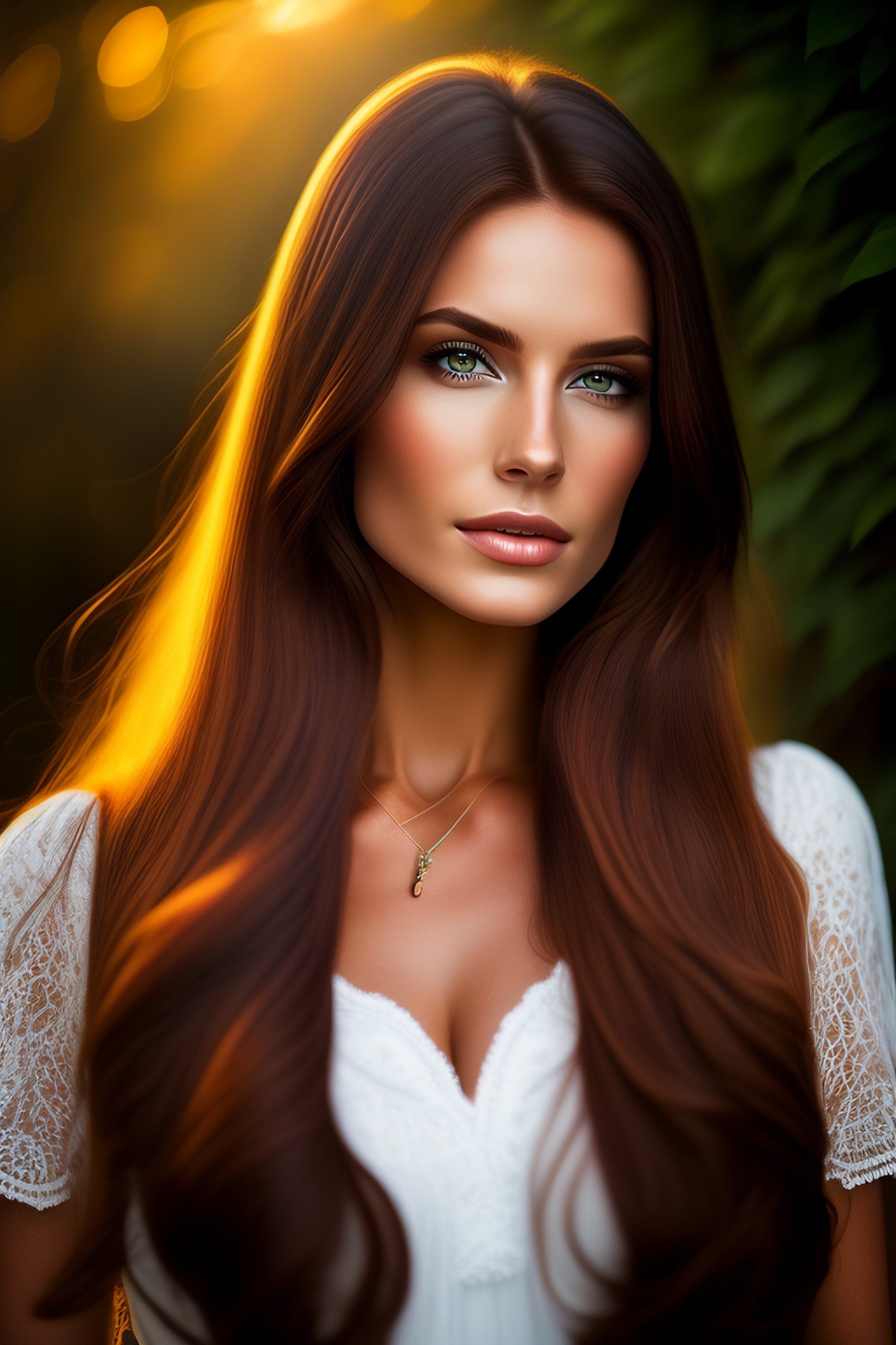 Lexica - Beatiful women with long brown hair and red eyes