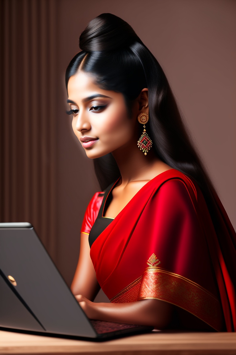 Lexica - Indian girl wearing black or red dress with a Laptop , hassleblad camera shot, 4k
