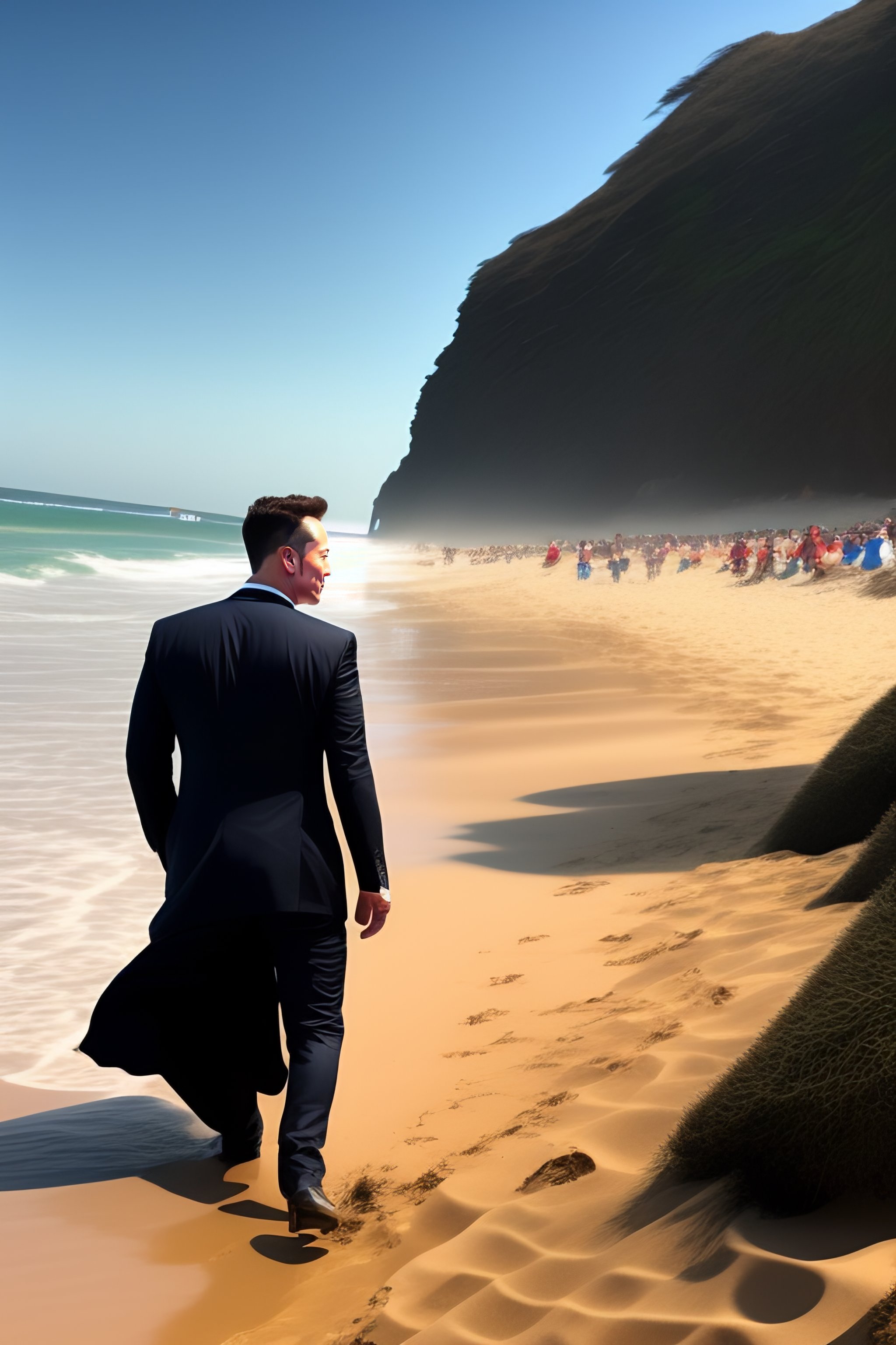 Lexica - Elon musk walking in a beach