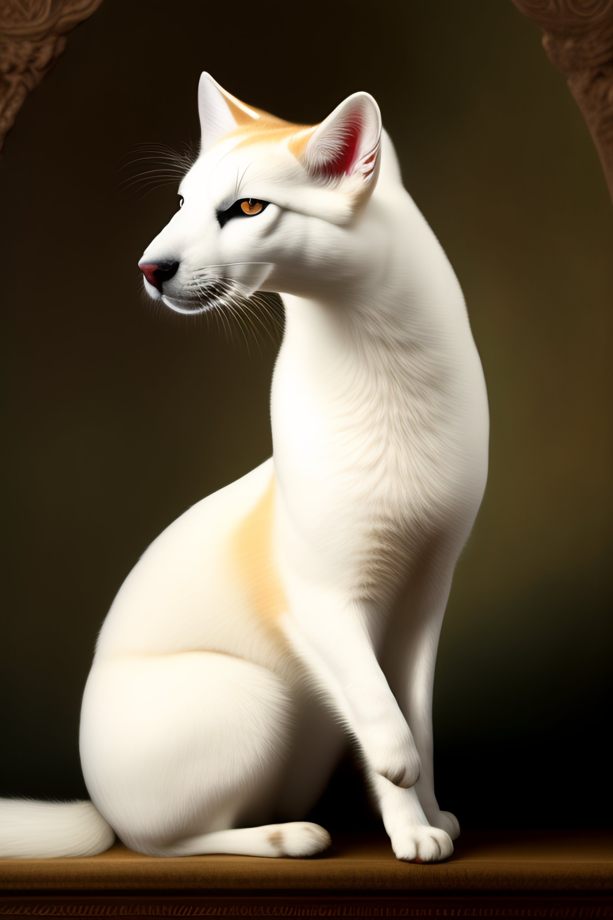 Lexica - Angry white ermine in lying position with one paw on a dagger