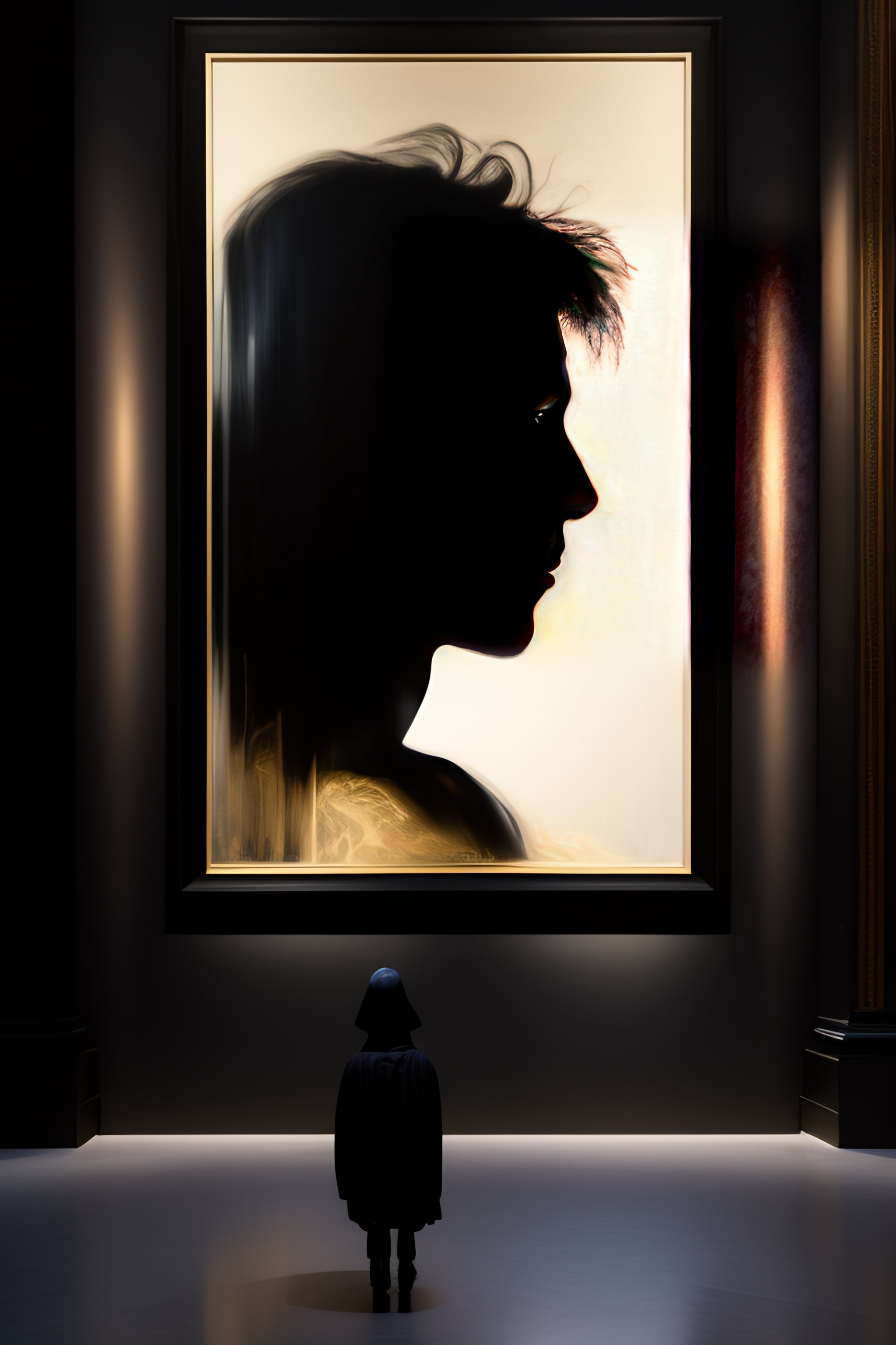 Lexica - The mixed mediart shows a the large, black-clad figure of the ...