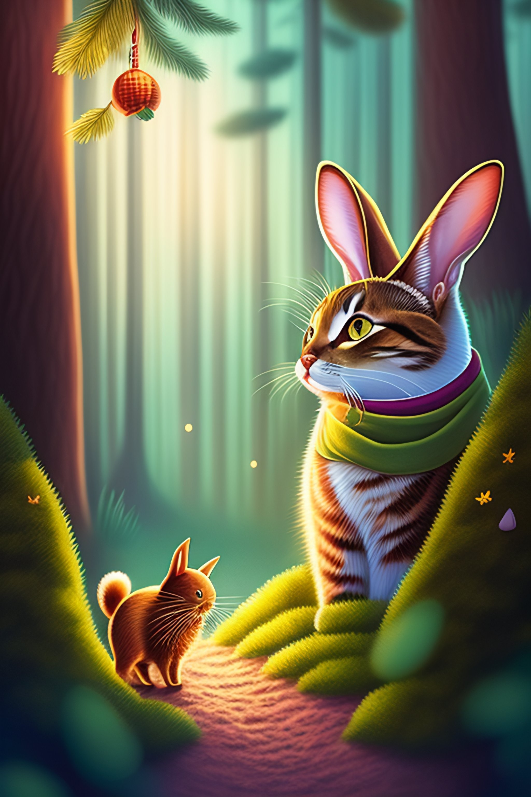 Lexica - A book cover for a child book about a cat and a rabbit going ...