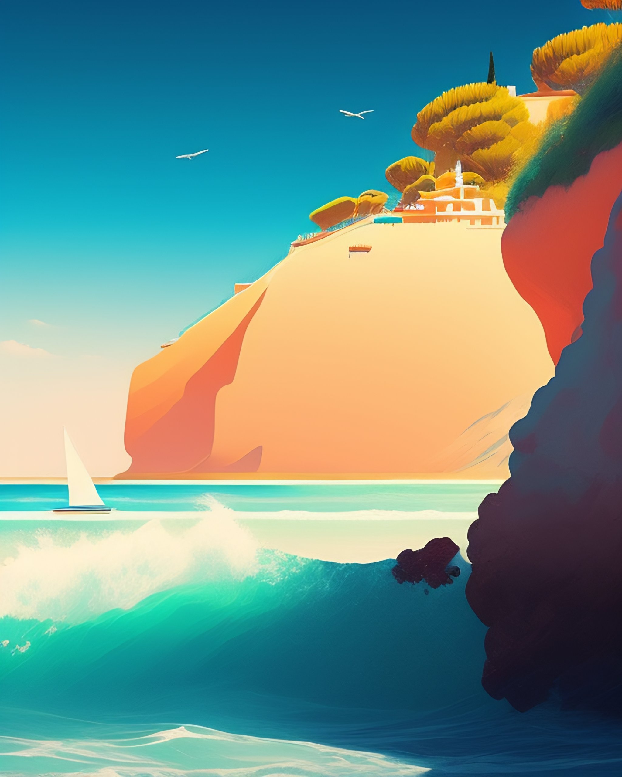 Lexica - A digital painting of the south of France, sunny, in the style ...