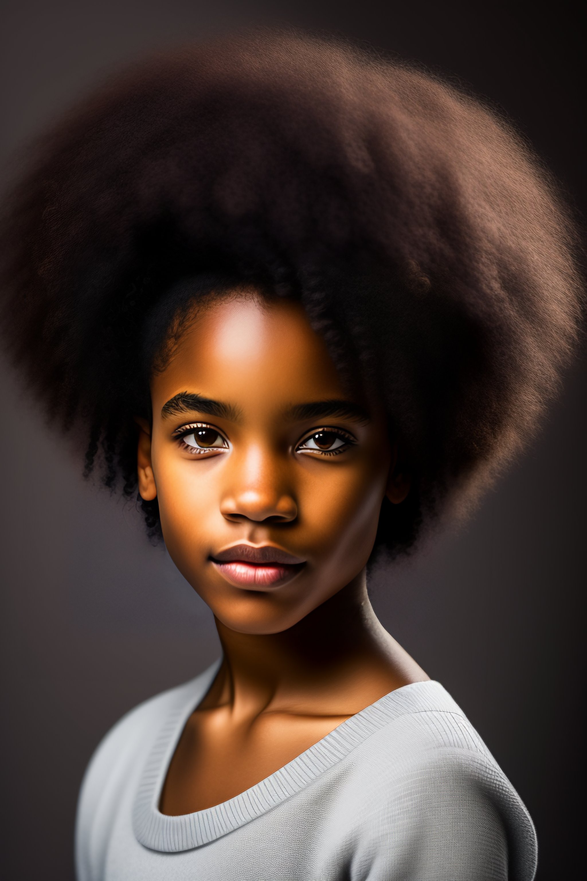 Lexica - Beautiful young afro girl portrait in studio with grey backdrop