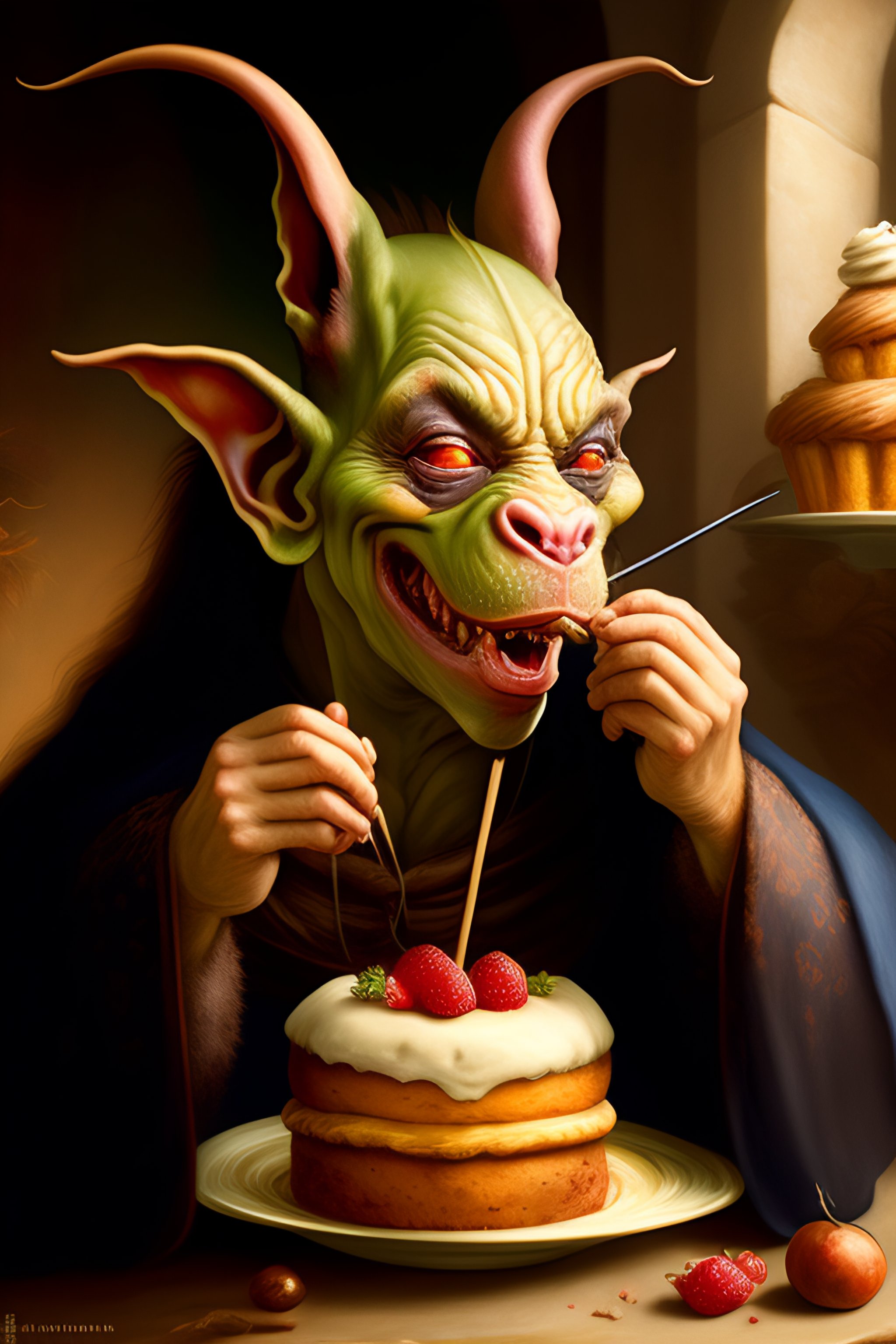Lexica - Medieval goblin eating cakes painted by hieronymus bosch ...