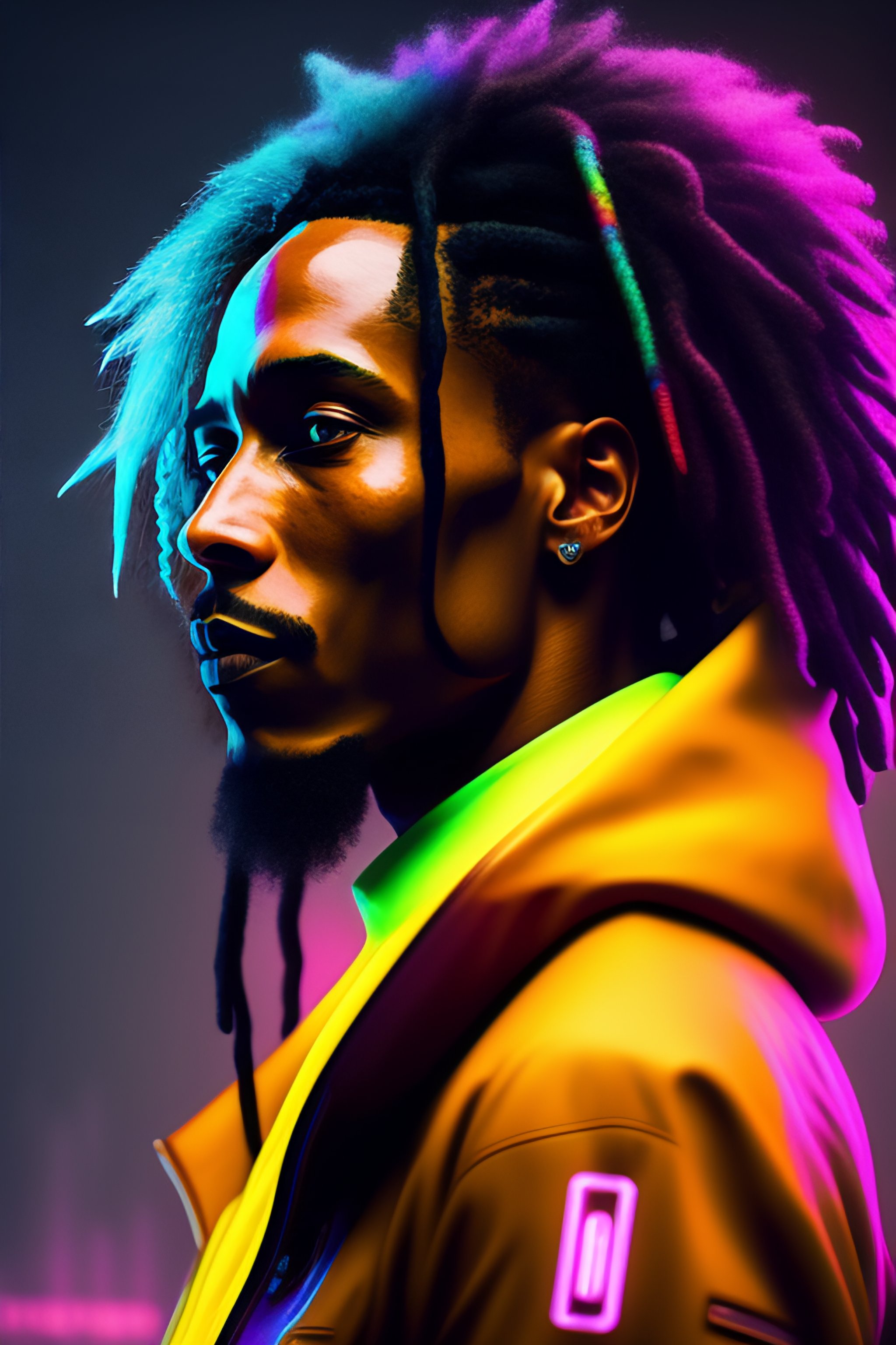 Lexica - Cyberpunk bob marley, intrincate details, neon, smoke