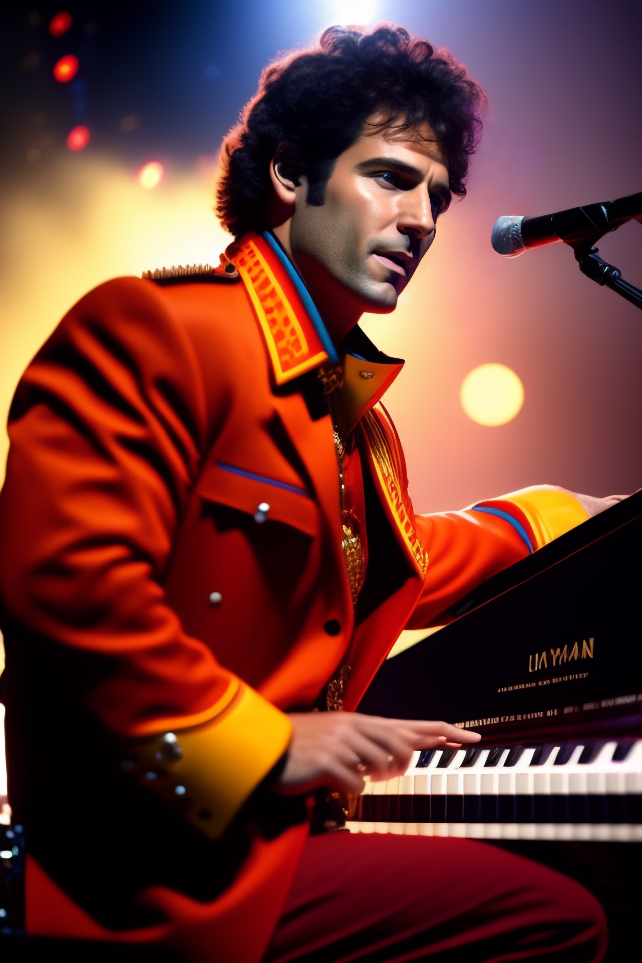 Lexica - Rock man keyboardist on a stage. He is Caucasian with short ...