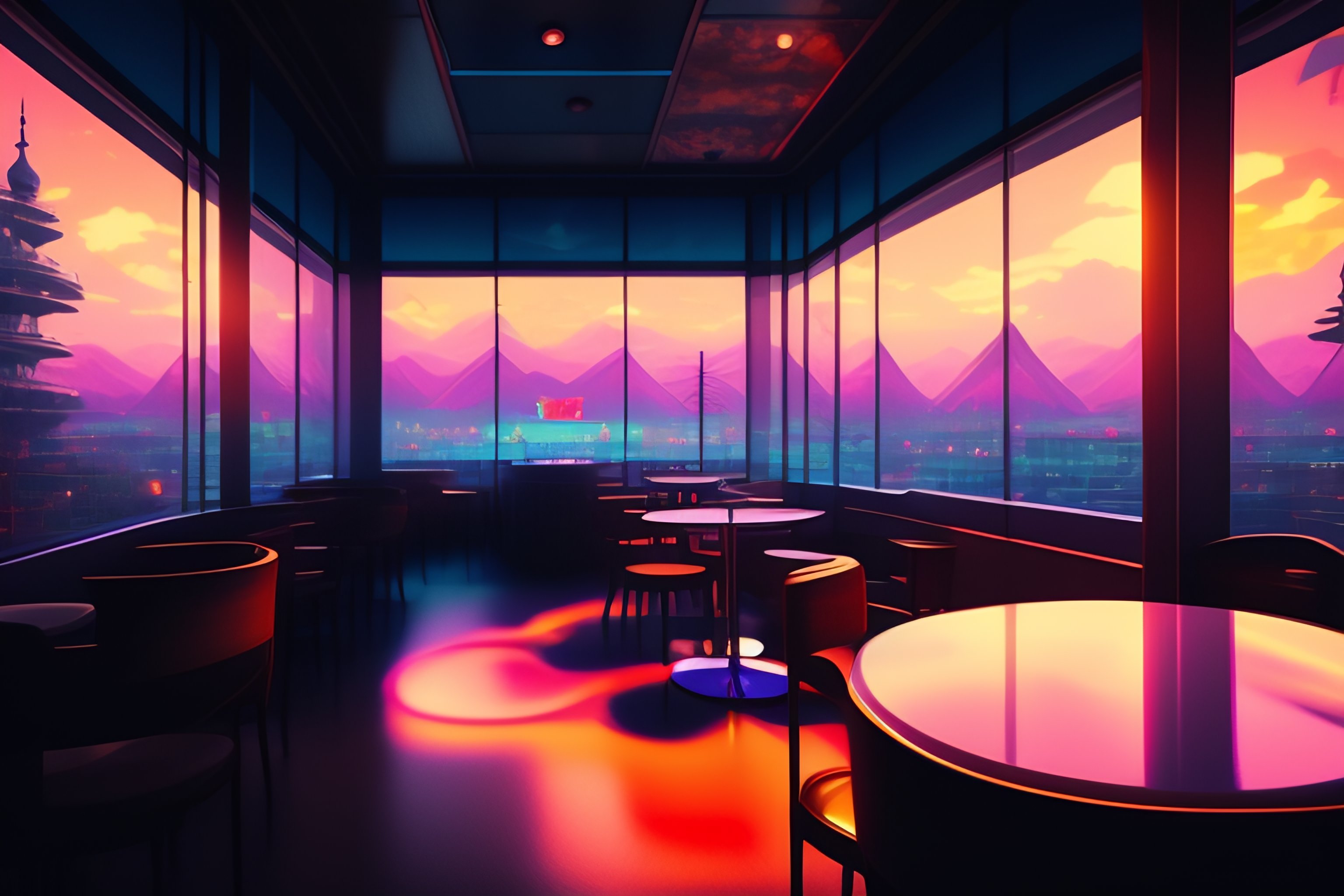 Lexica - Leon resident evil psychedelic patterns inside cafe holding ...