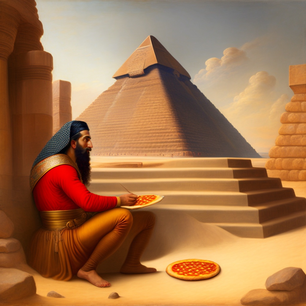 Lexica - A man eating pizza in the pyramids with the pharaohs, drawing ...