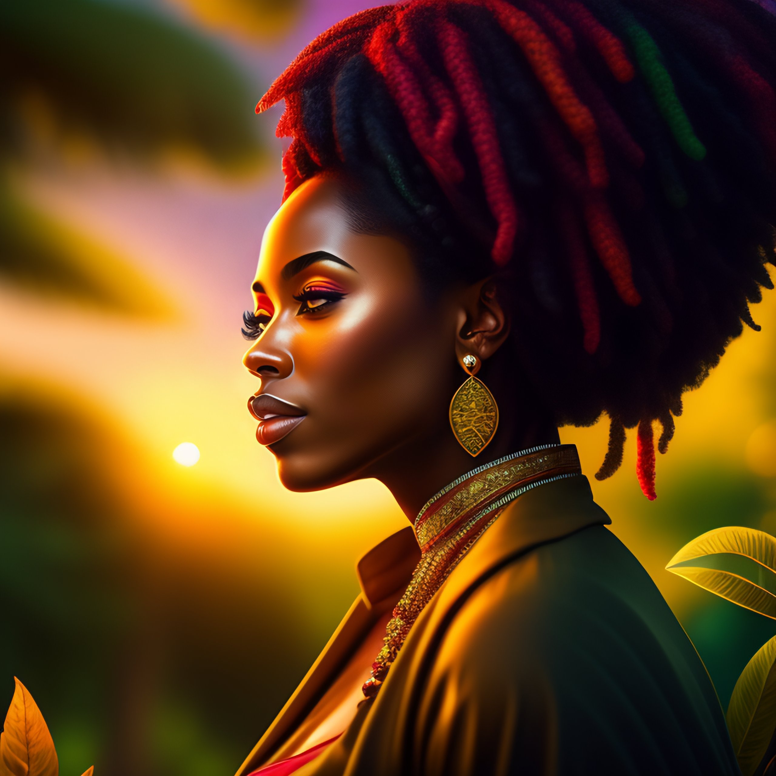 Lexica - Black rasta woman woman enjoying the view of trees with money ...