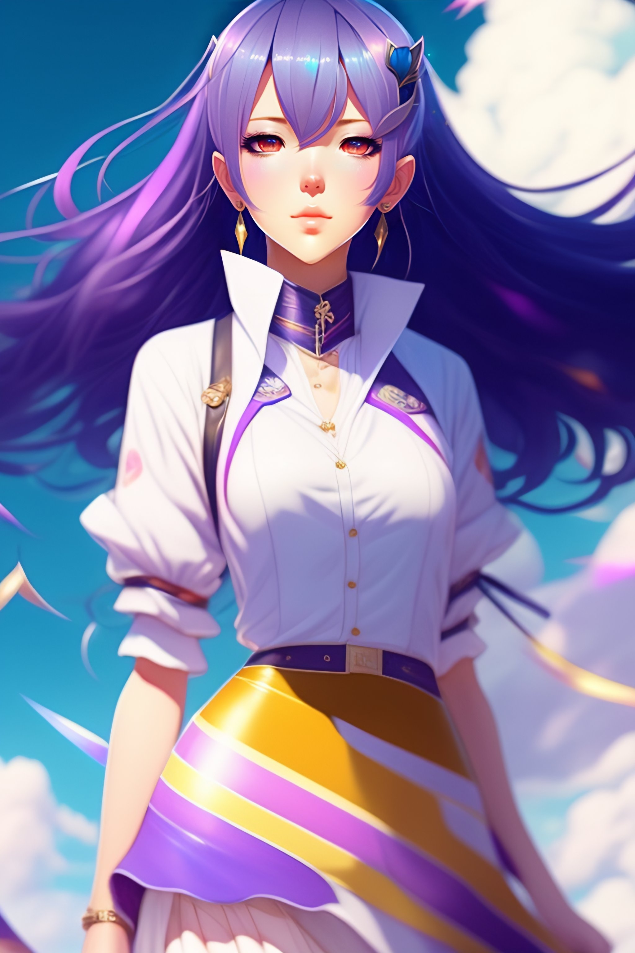 Lexica - Genshin impact woman with pastel rainbow-white-blue long hair ...