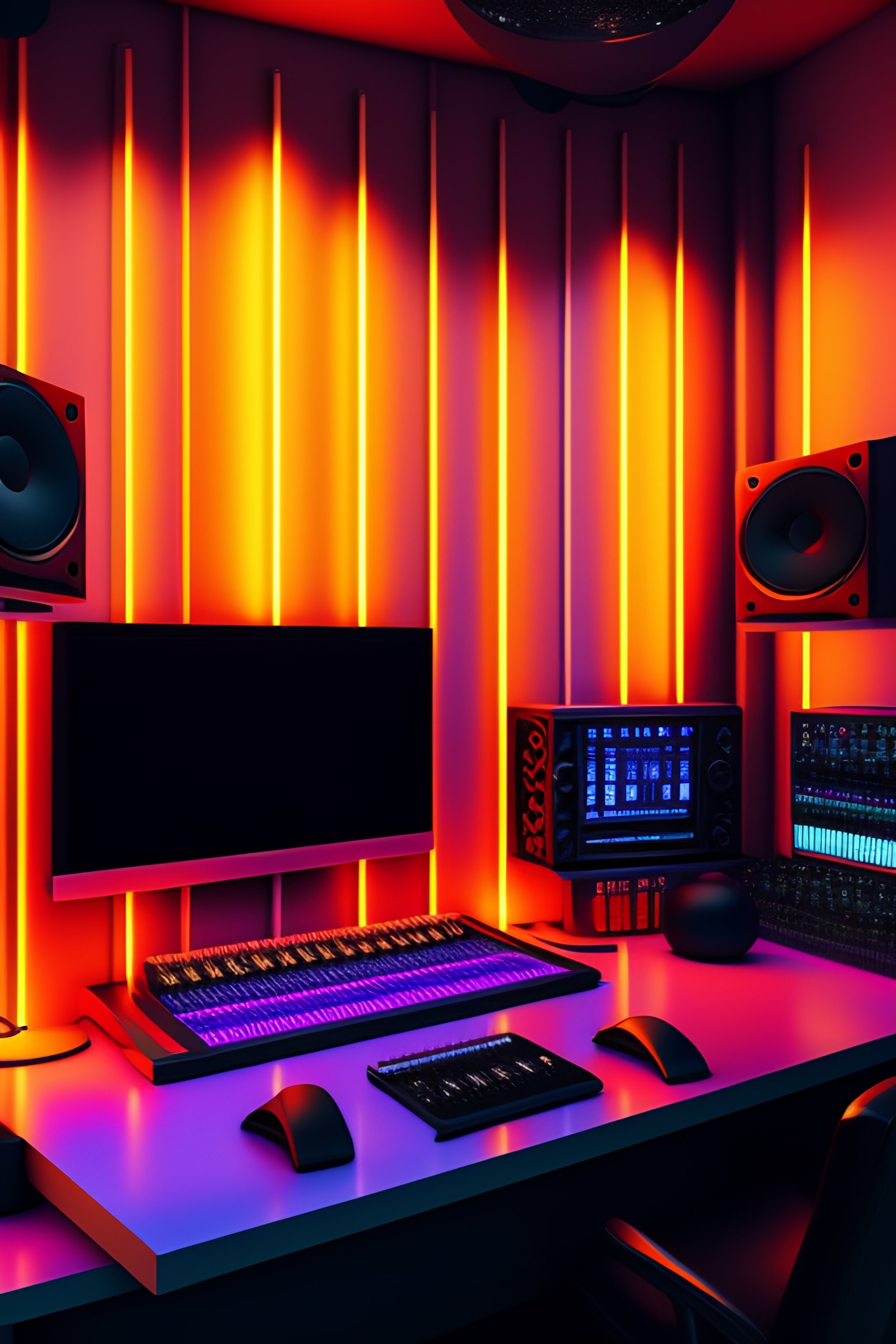 Lexica - Futuristic cyberpunk homey cozy recording studio, color, vivid ...