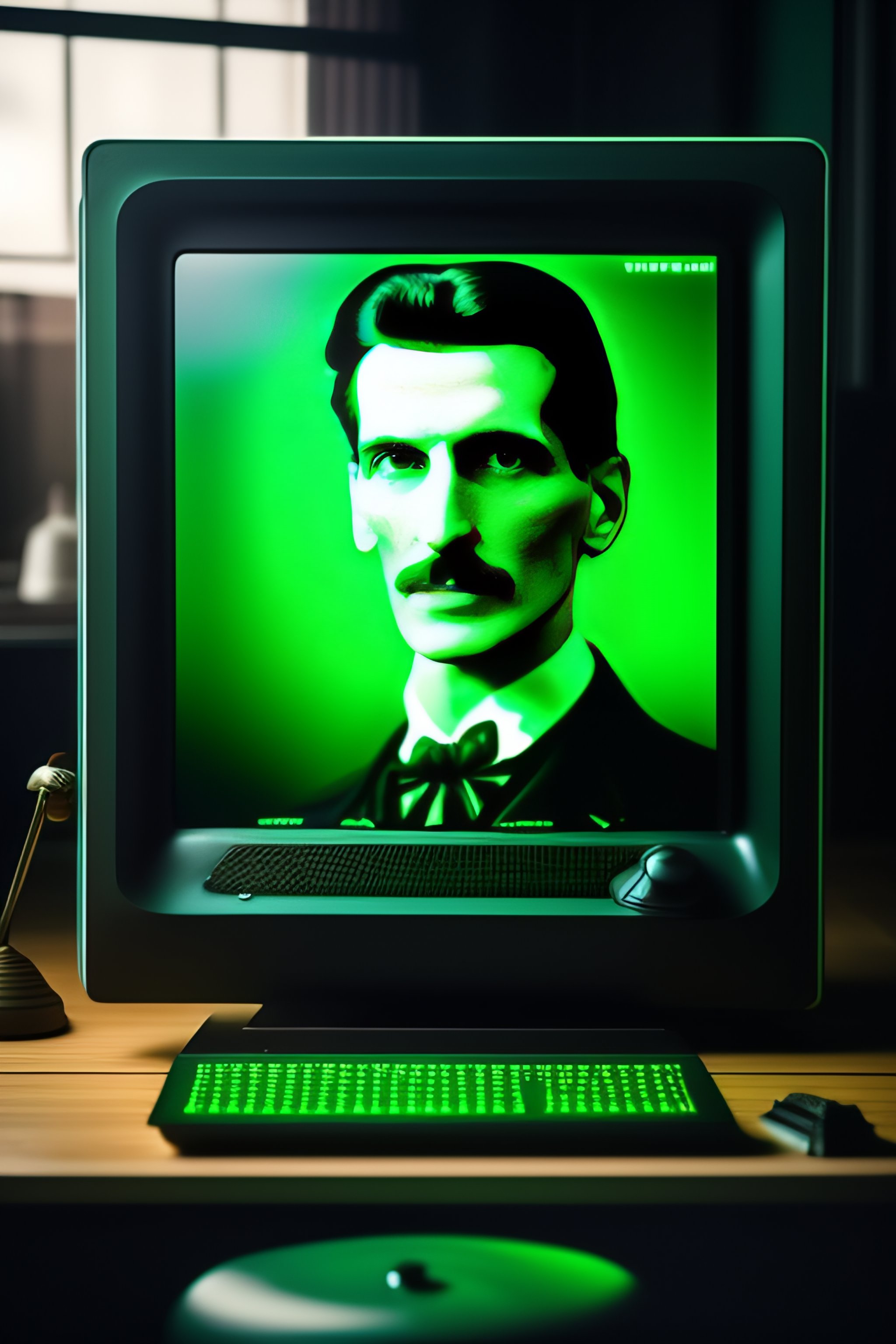 Lexica - In a dark room there is a table with an antic computer from ...