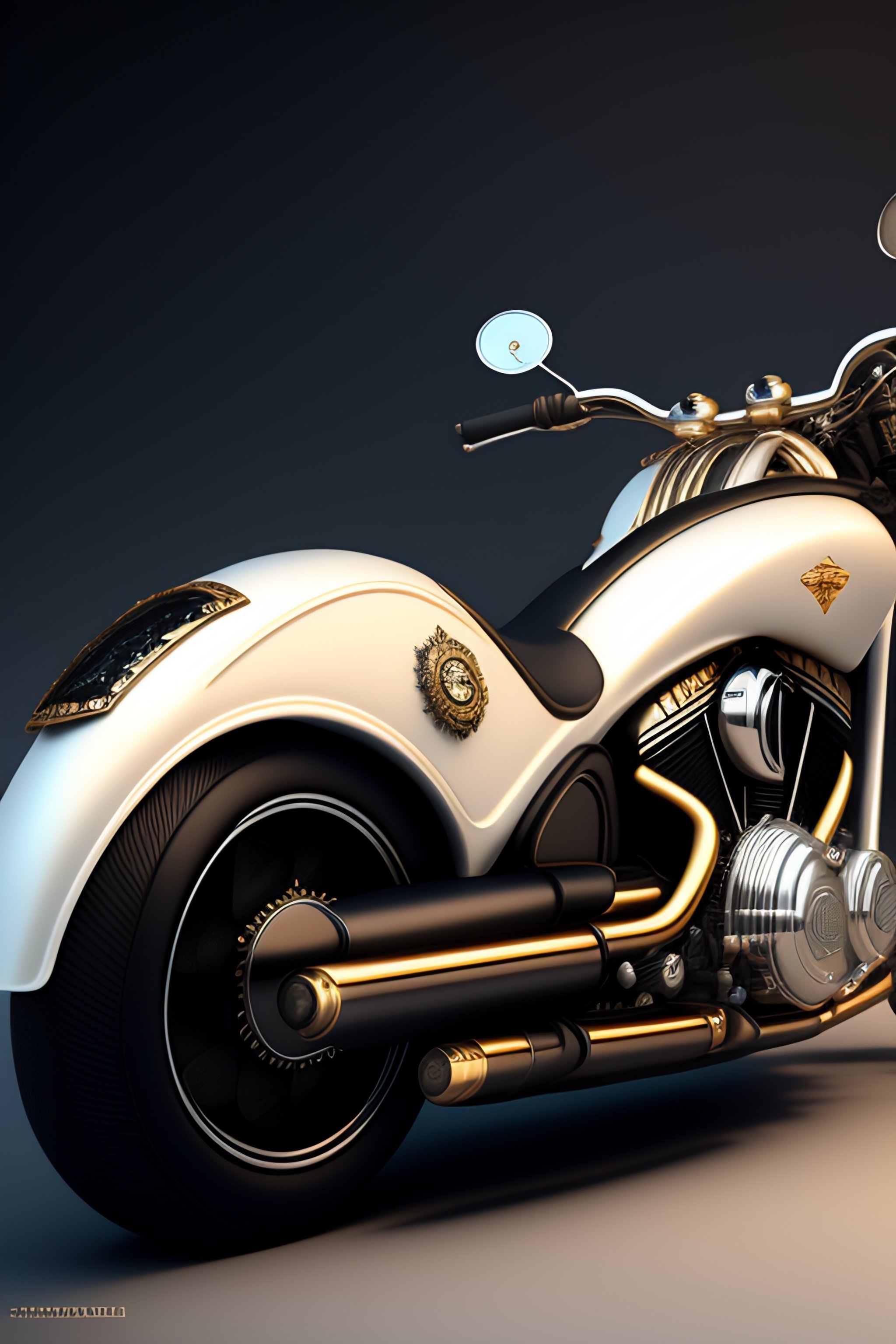 Lexica - Wide shot of a Steampunk carbonfiber white pearl and black ...