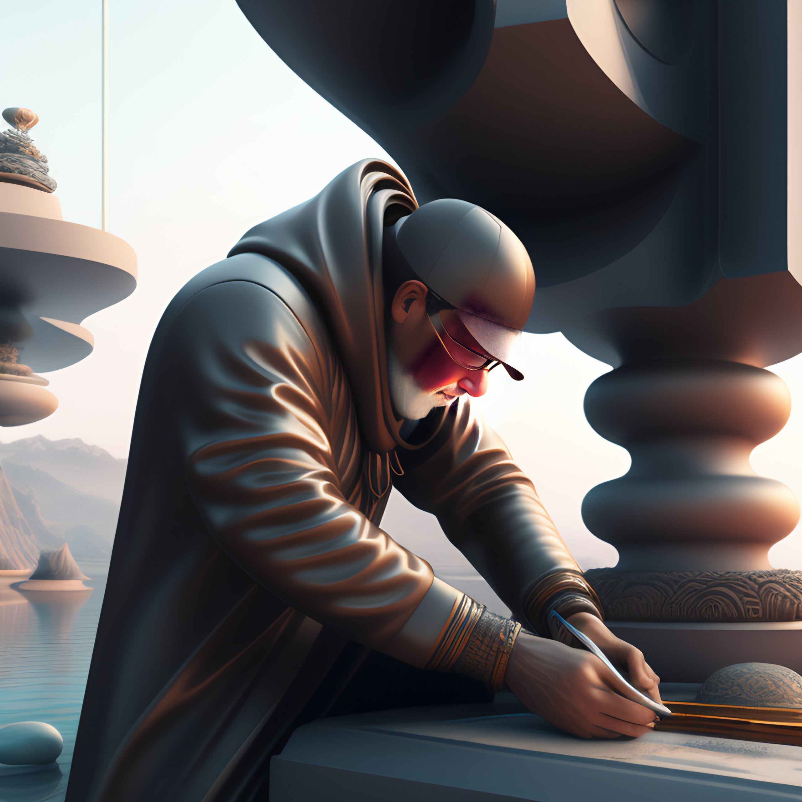 Lexica - Sketch drawing of an of a modern sculptural artist designing ...