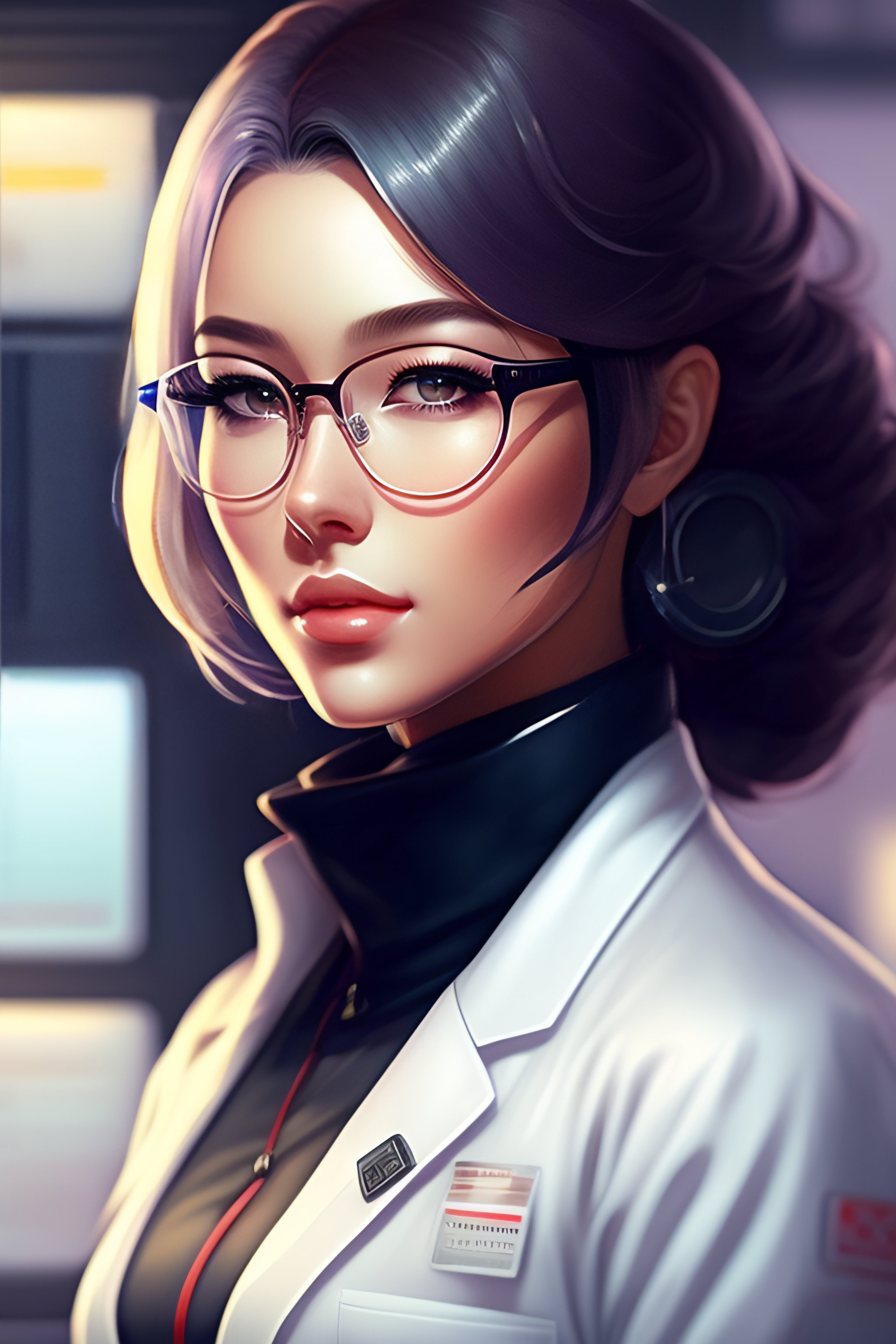 Lexica - Beautiful anime girl with short white hair, wearing lab coat ...
