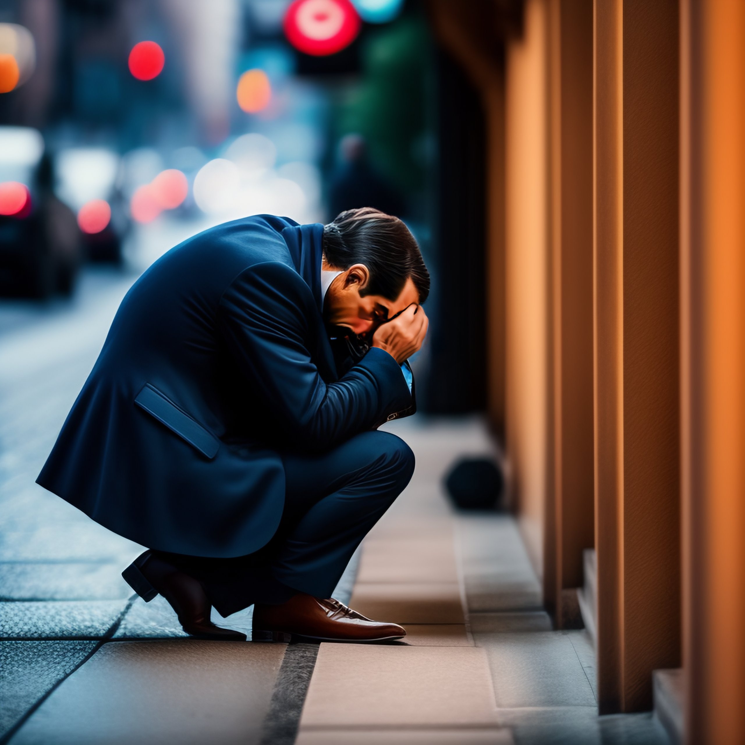 Lexica - A photo of a weeping man begging on his knees, he looks ...