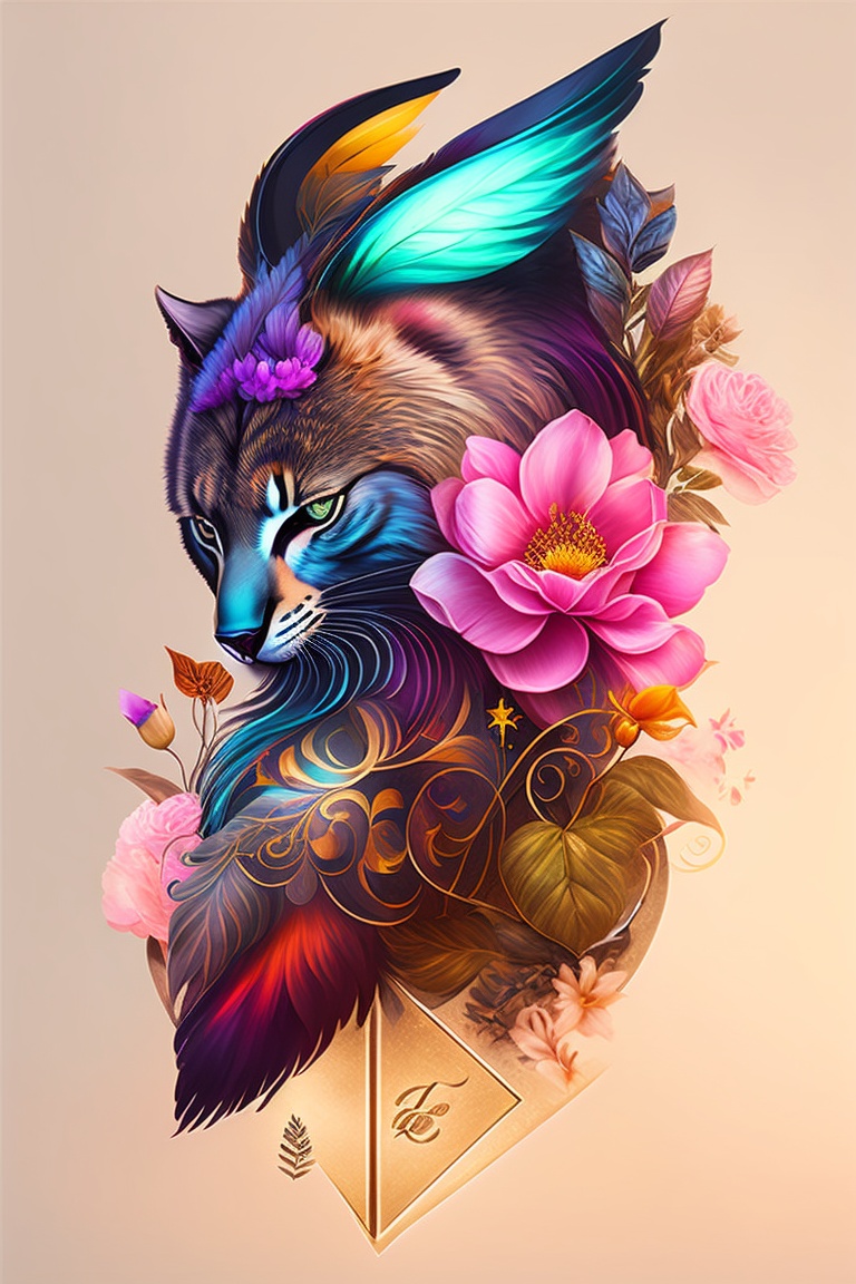 Lexica - Tatto with zodiac sign leo, sketch, triangle, flowers