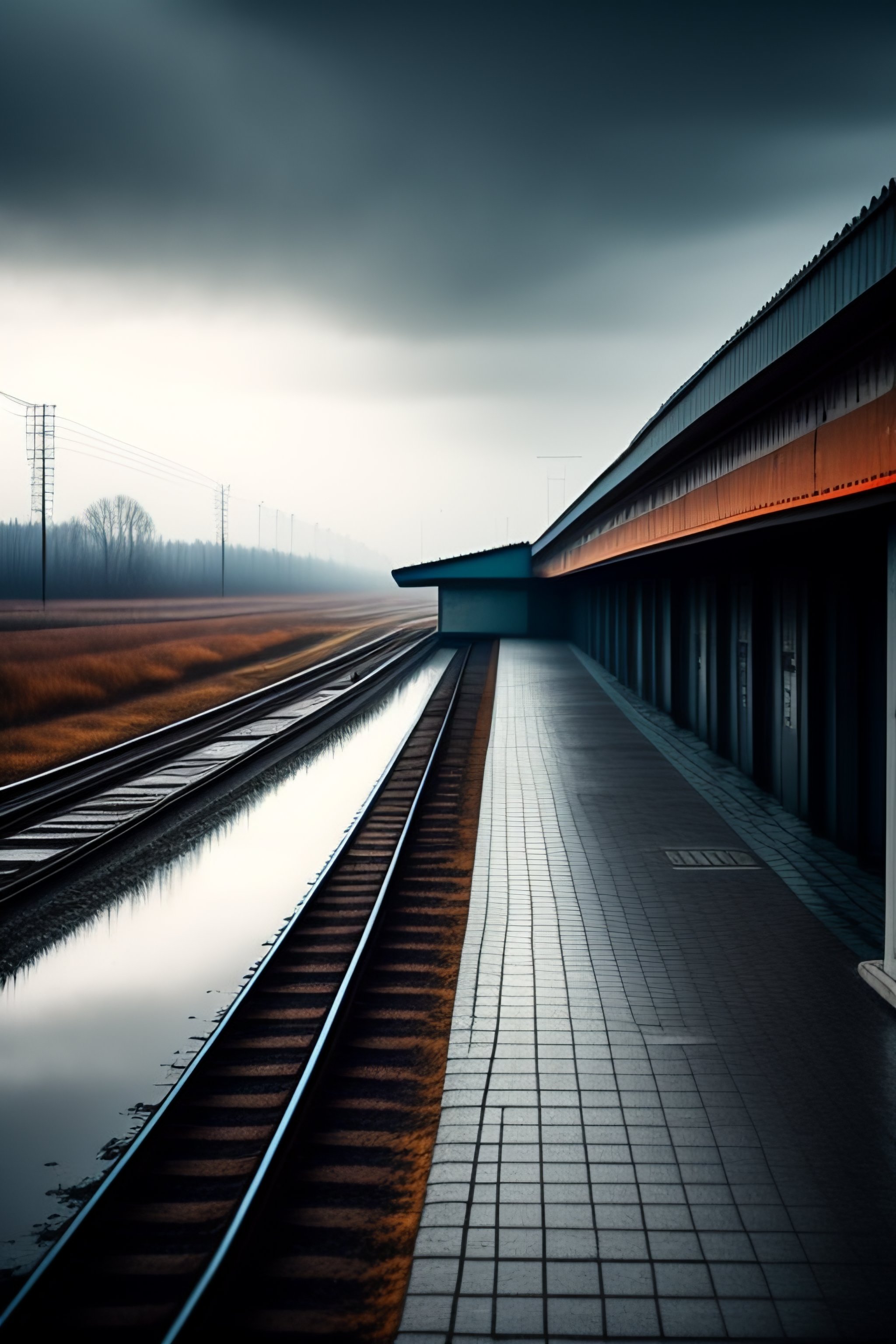 Lexica - DREARY LANDSCAPE OF A SOVIET RAILWAY STATION, OVERCAST SKY ...