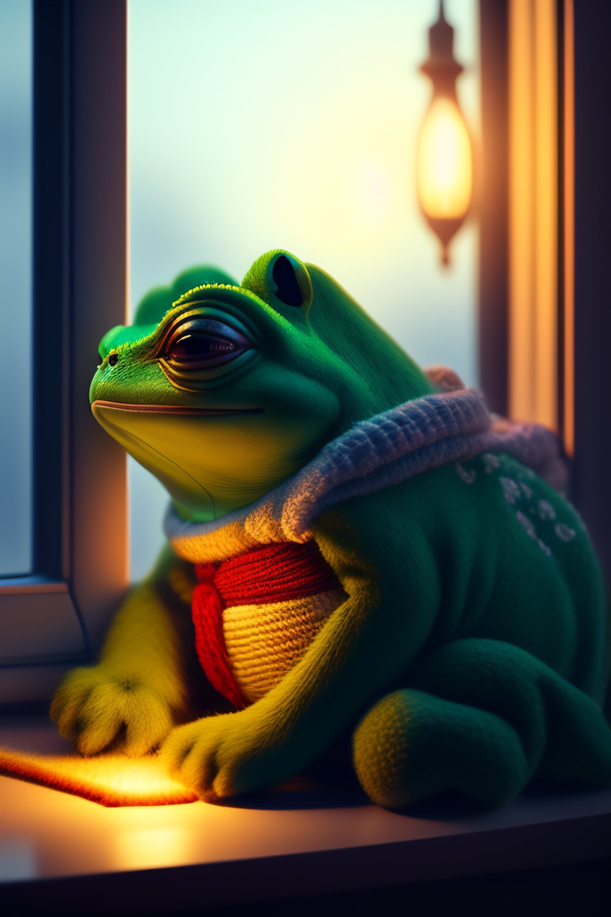 Lexica - An exhausted pepe the frog in his studio sewing at his sewing ...