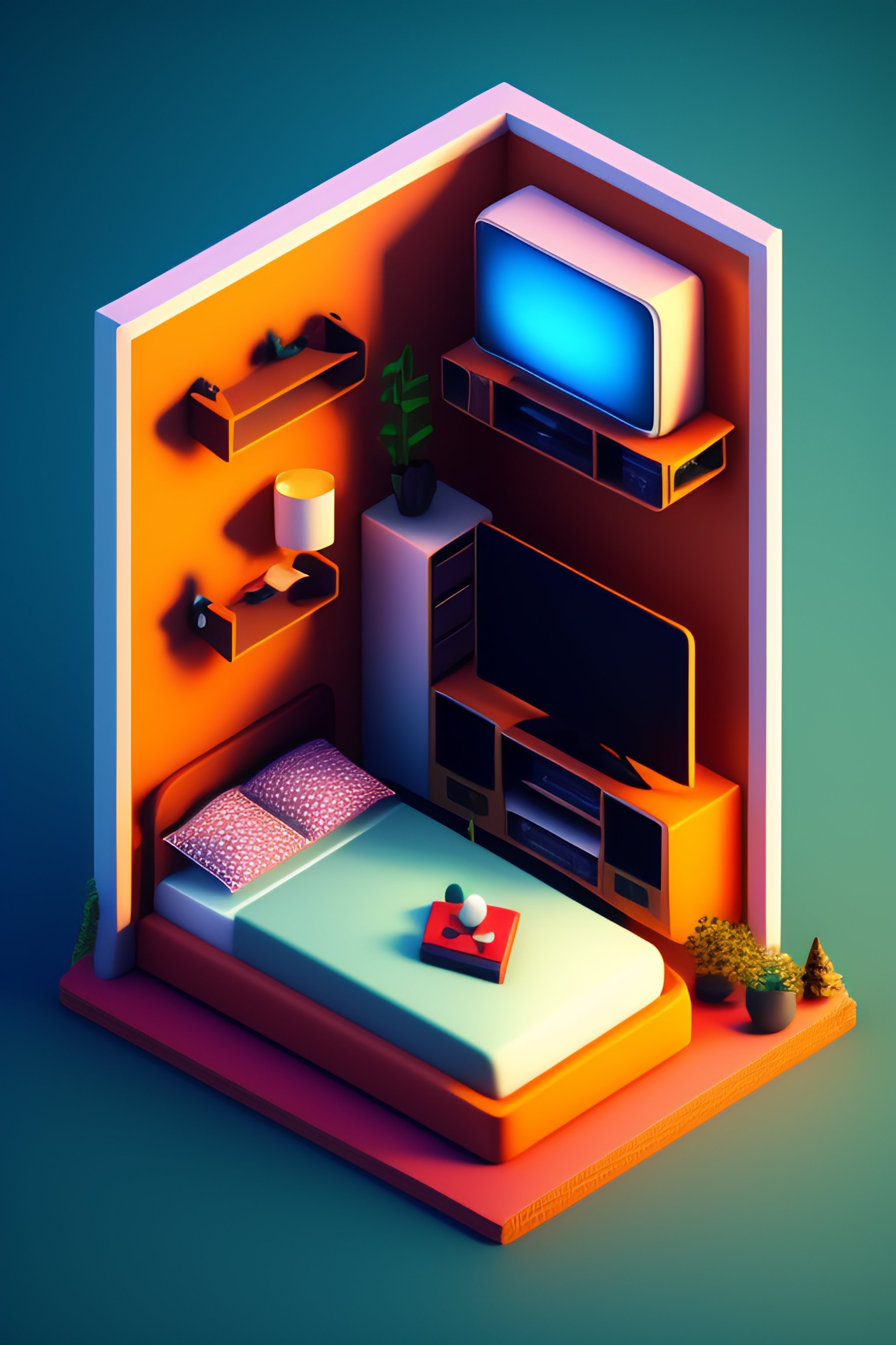 Lexica - Detailed isometric bedroom, video games, very cozy, nostalgia ...