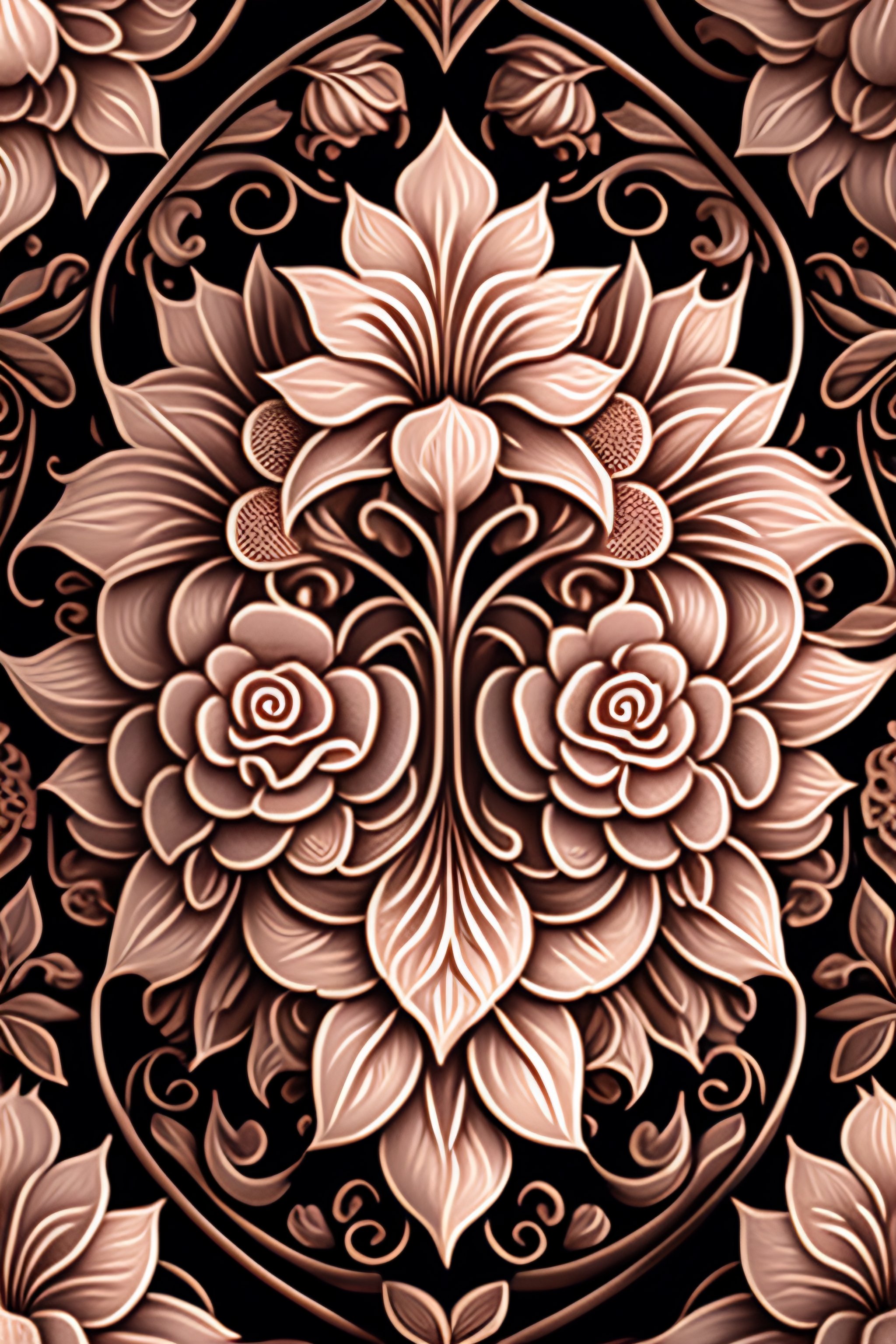 Lexica - Classical floral elements emanating from center, woodcutting ...