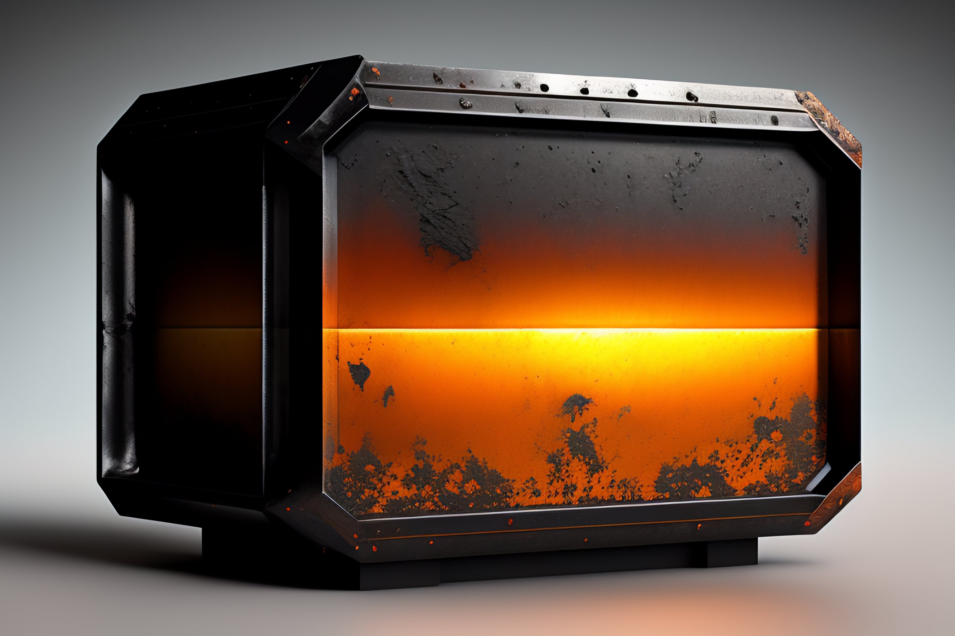 Lexica - Corroded metal prism with markings etched onto its surface ...