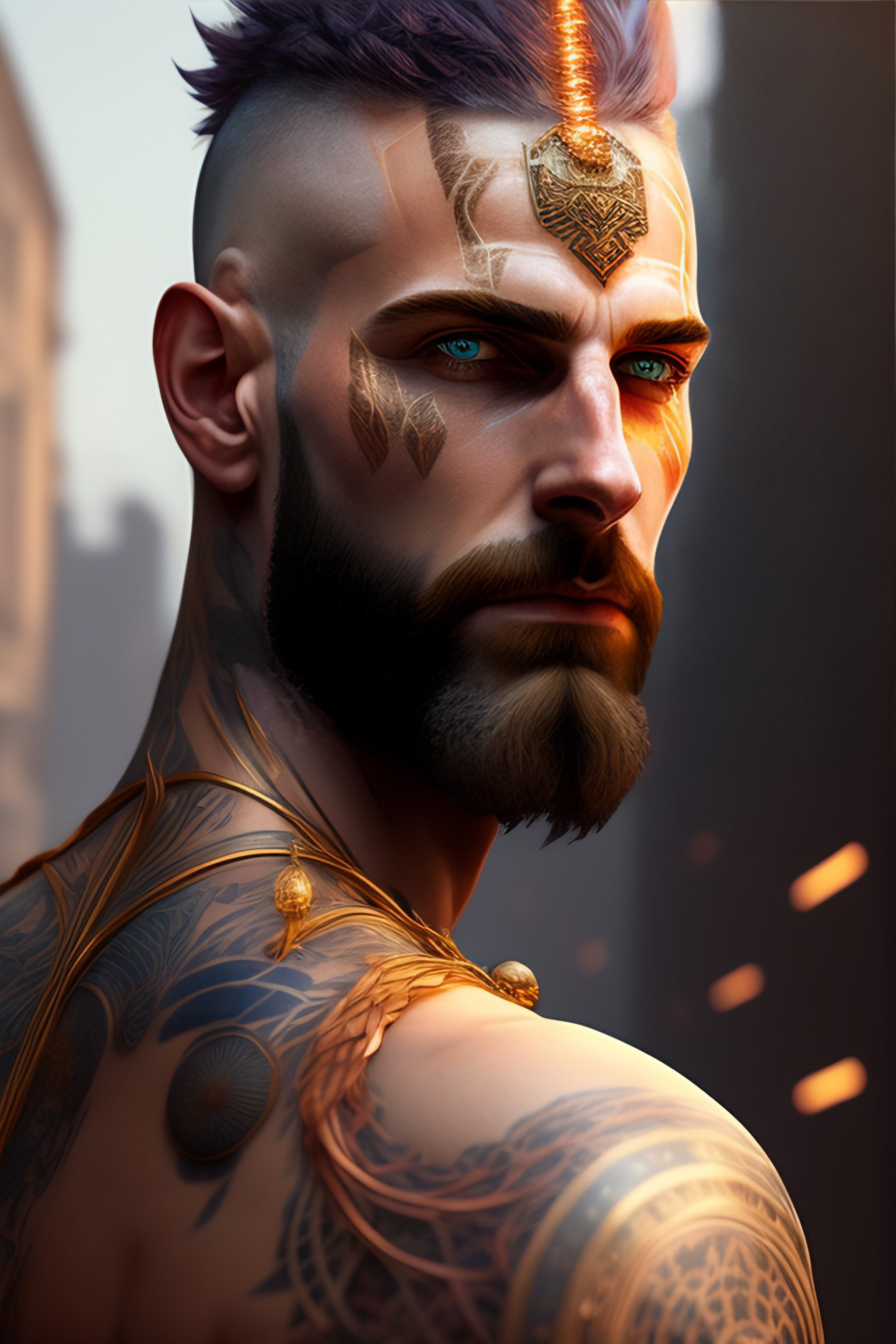 Lexica - Portrait of a 50th shaved head male god, copper wires, visible ...