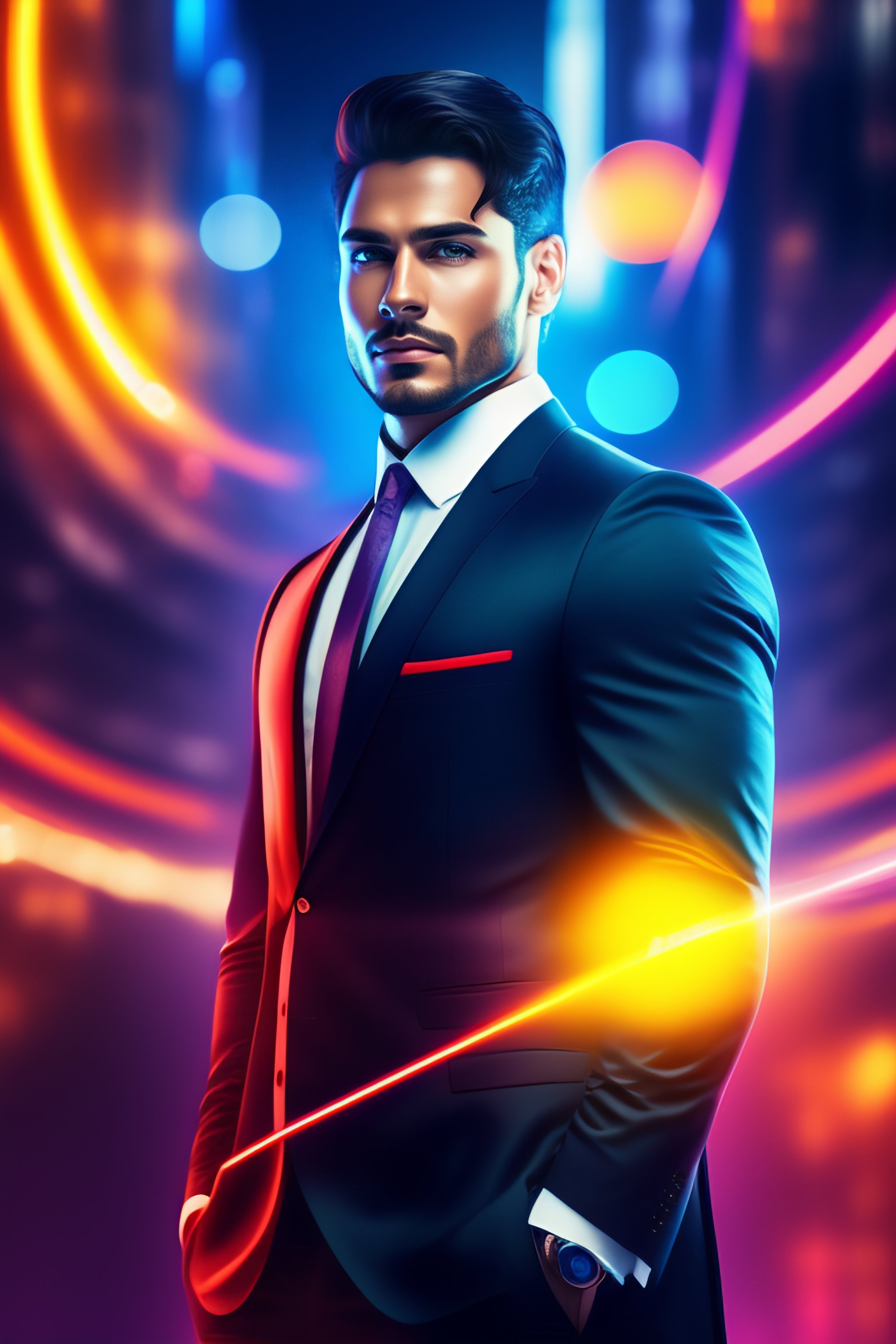 Lexica - Man in fancy suit, with laser eyes, animated illustration ...
