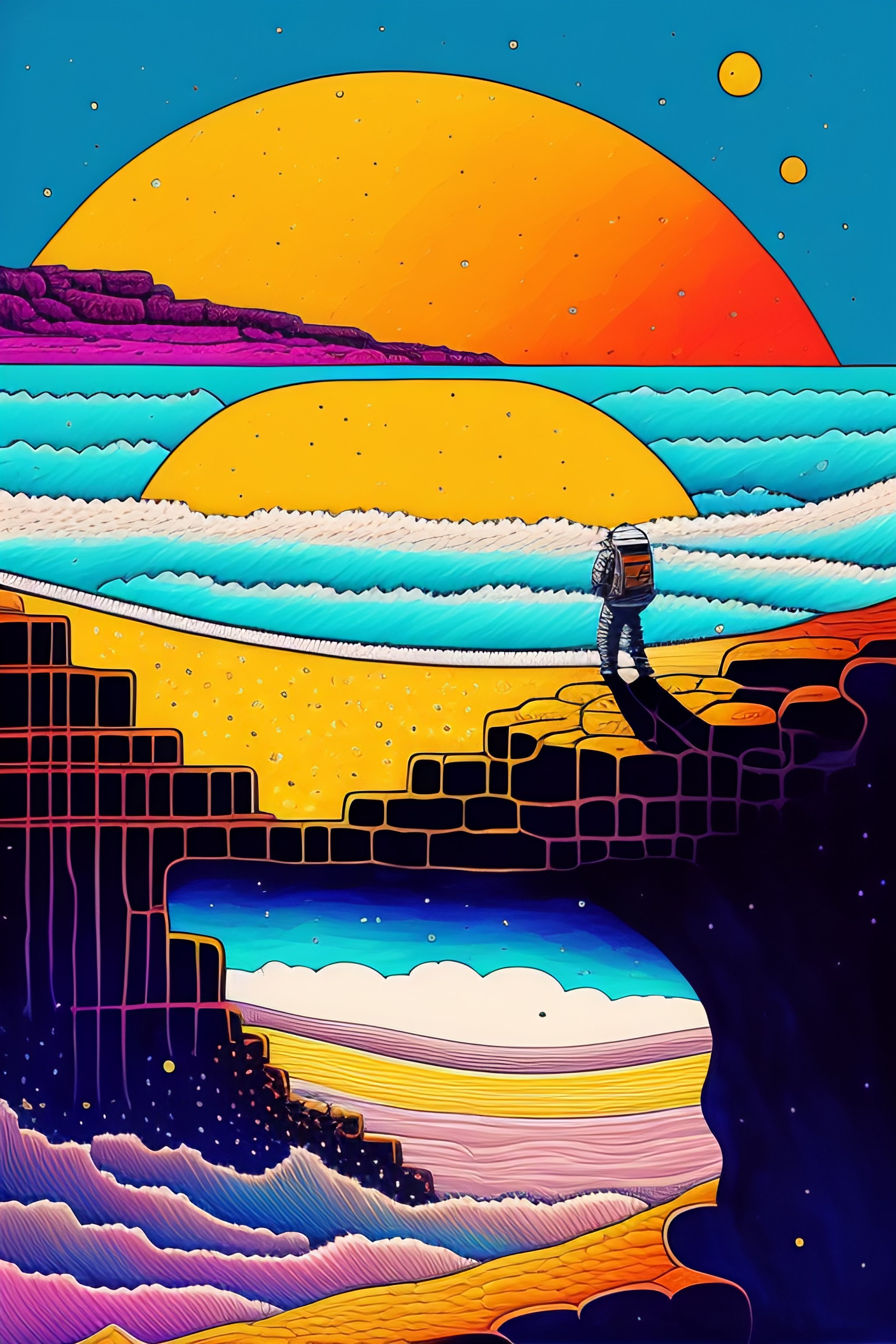 Lexica - Astronaut floating over the Giants Causeway on a beautiful ...