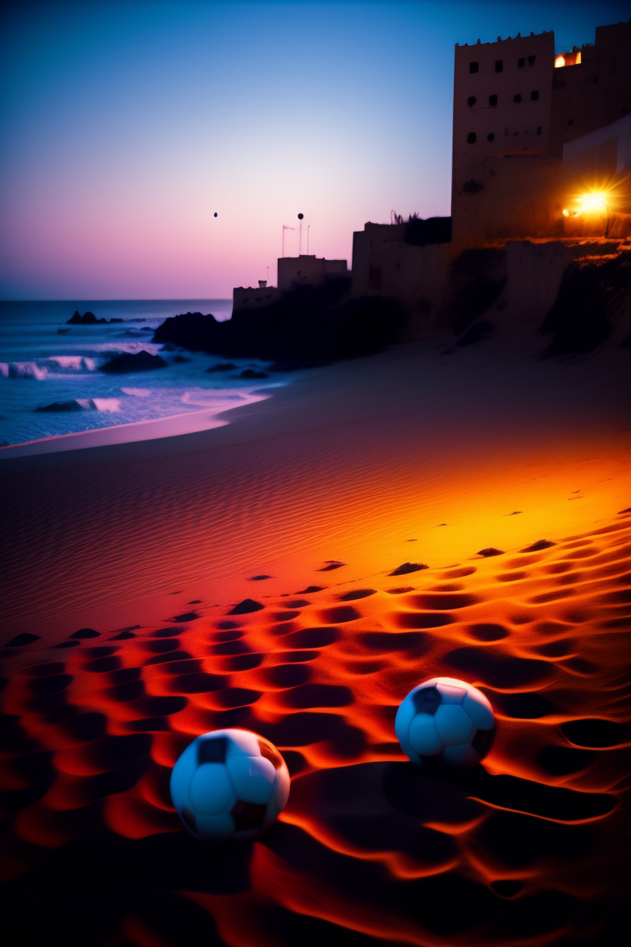 Lexica - Photograph of Moroccan beach in Tangier at night with the moon ...