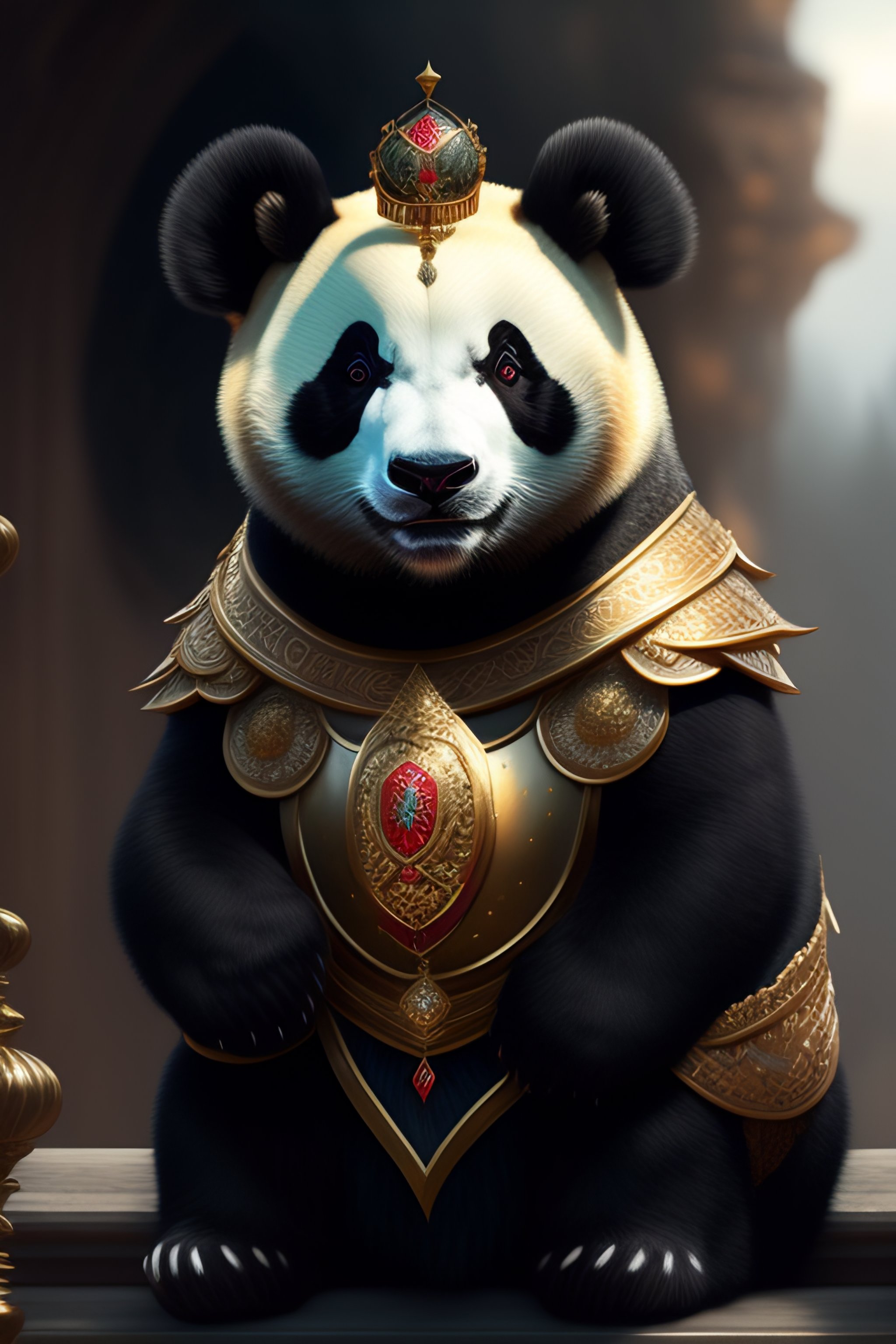 Lexica - Baby panda bear with crown, royal armour and royal jewlery ...