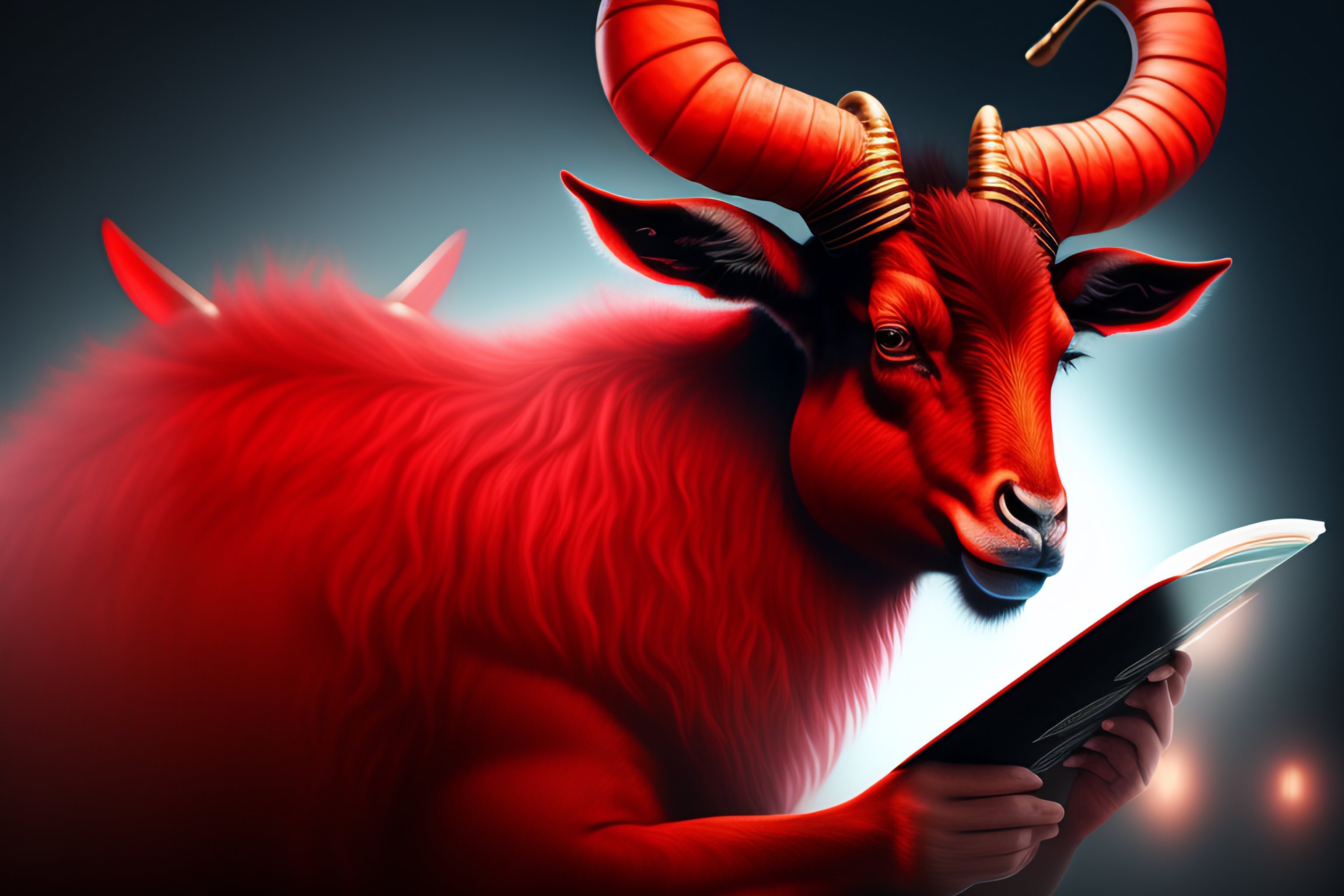Lexica - A demonic and evil red goat reading a news site in a computer ...