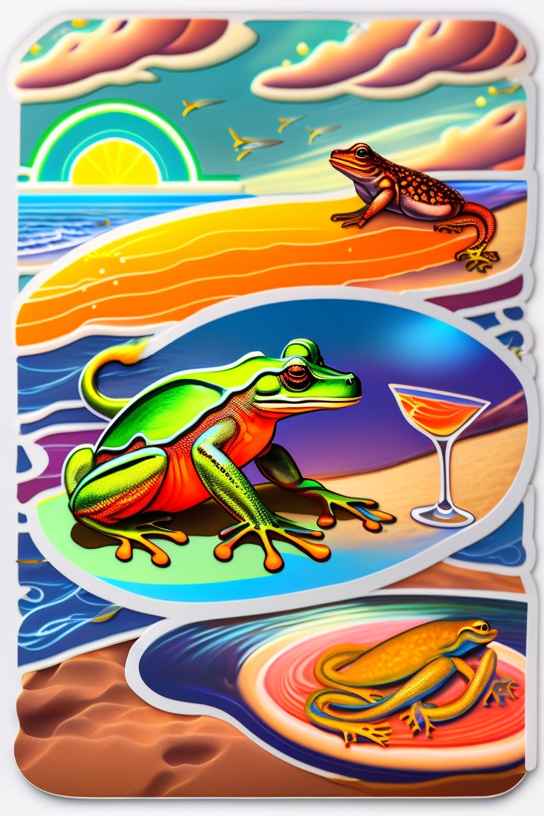 Lexica - Sticker of a frog sunbathing and drinking a cocktail on the ...