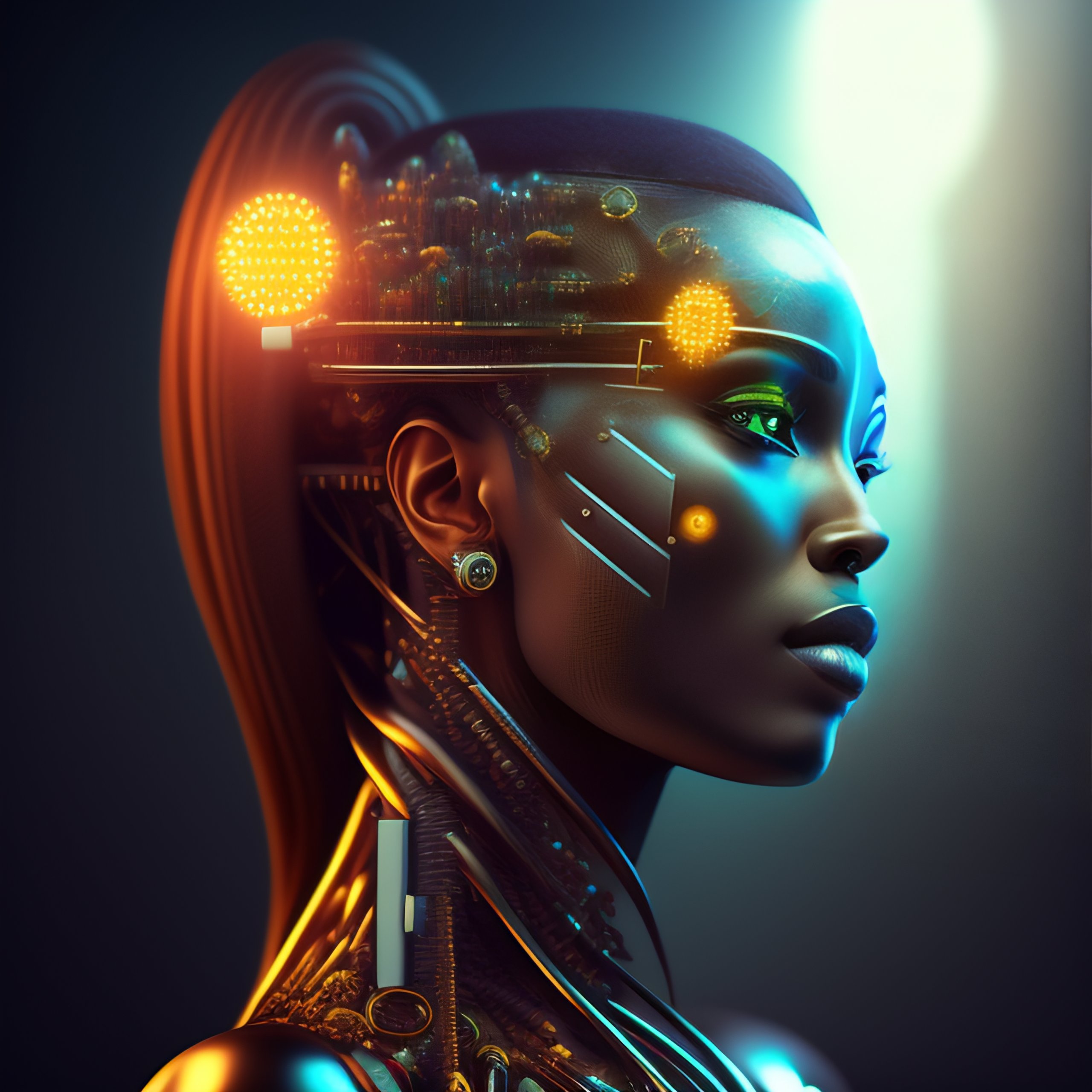 Lexica - 2D image of cyborg human evolved with biotechnology and based ...