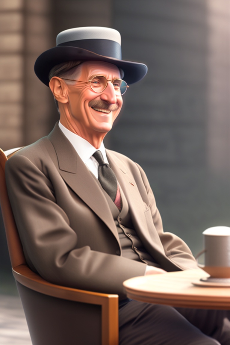 Lexica - George Orwell thinking, smiling and meditating sitting on a ...