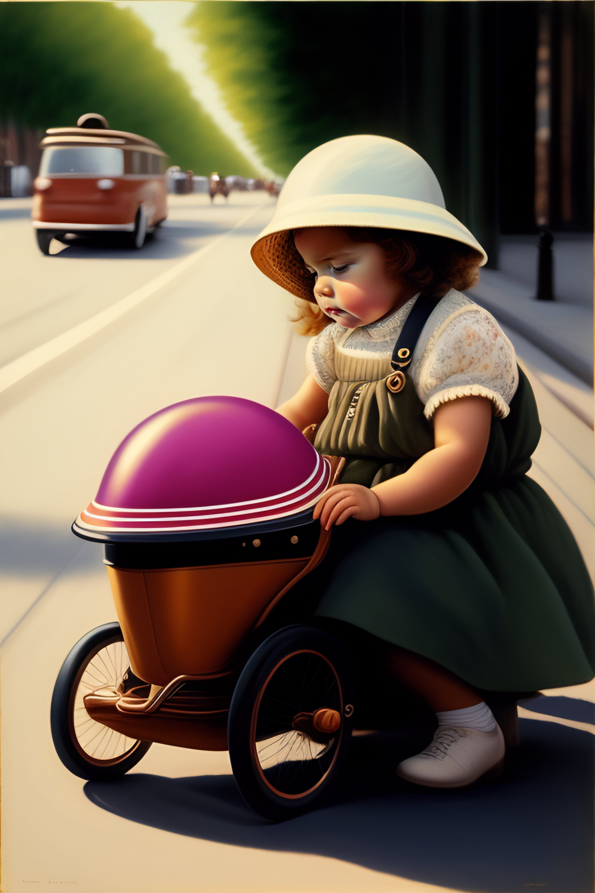 Lexica - A woman sitting next to a baby in a stroller, inspired by ...