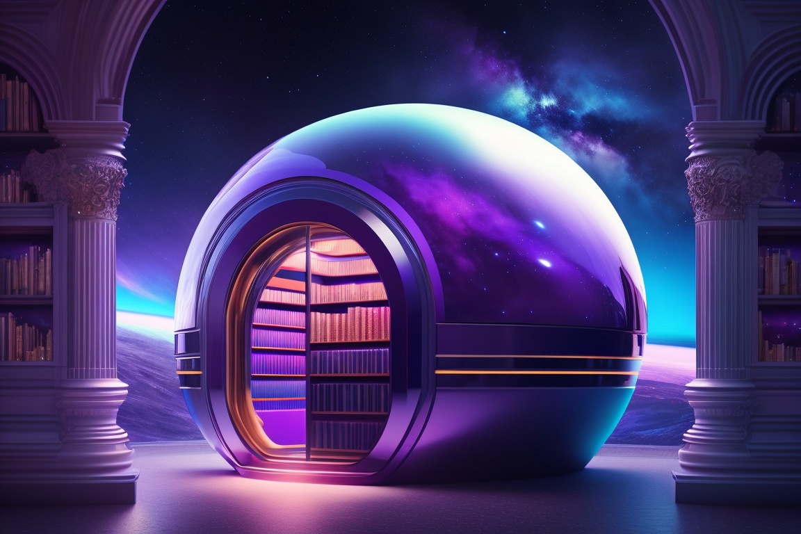 Lexica - Futuristic library integrated with the universe, intense ...