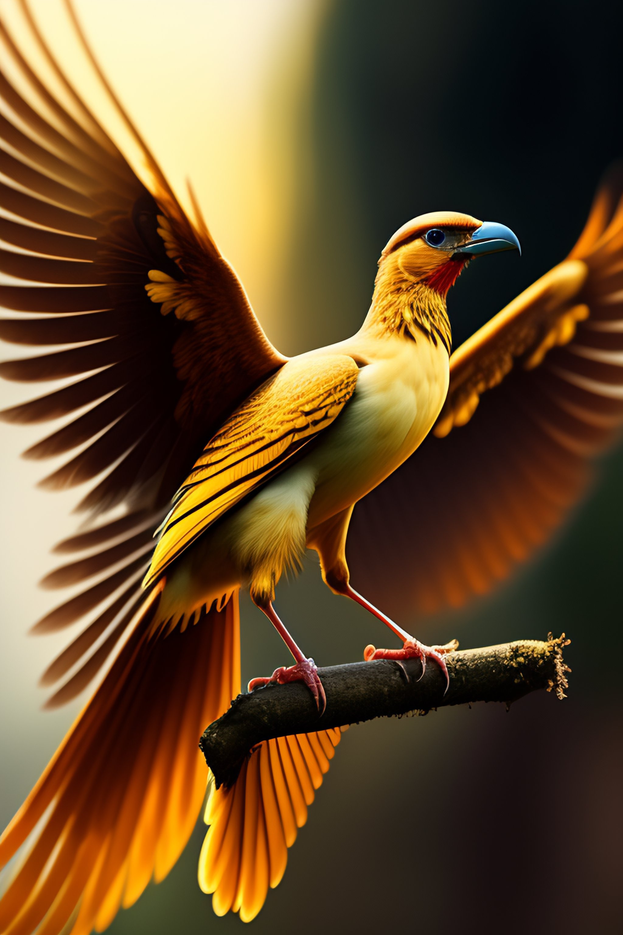 Lexica - Winged humanoid bird features, large talon, golden brown feathers