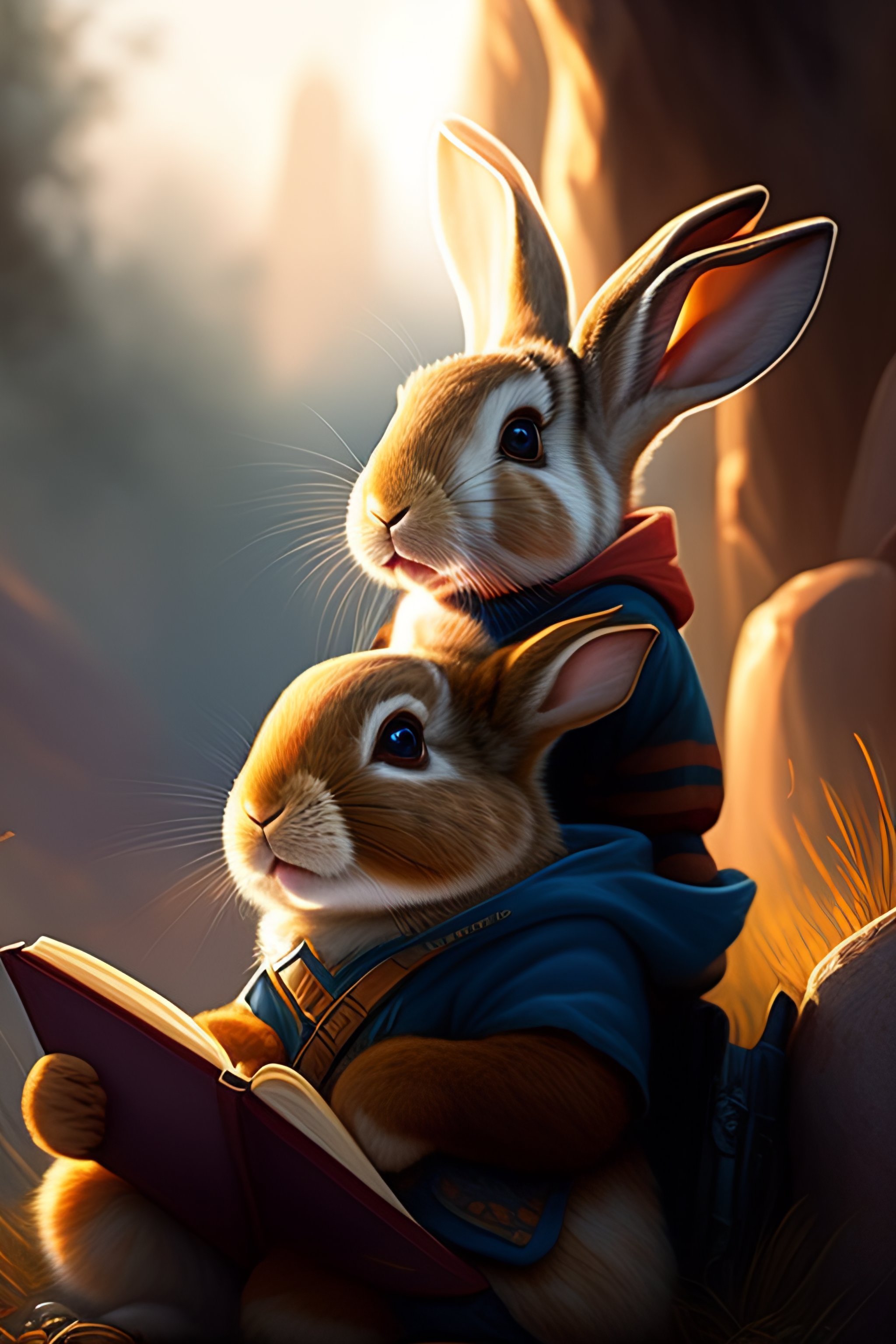 Lexica - Child reading book to a rabbit, screaming at the camera, epic ...