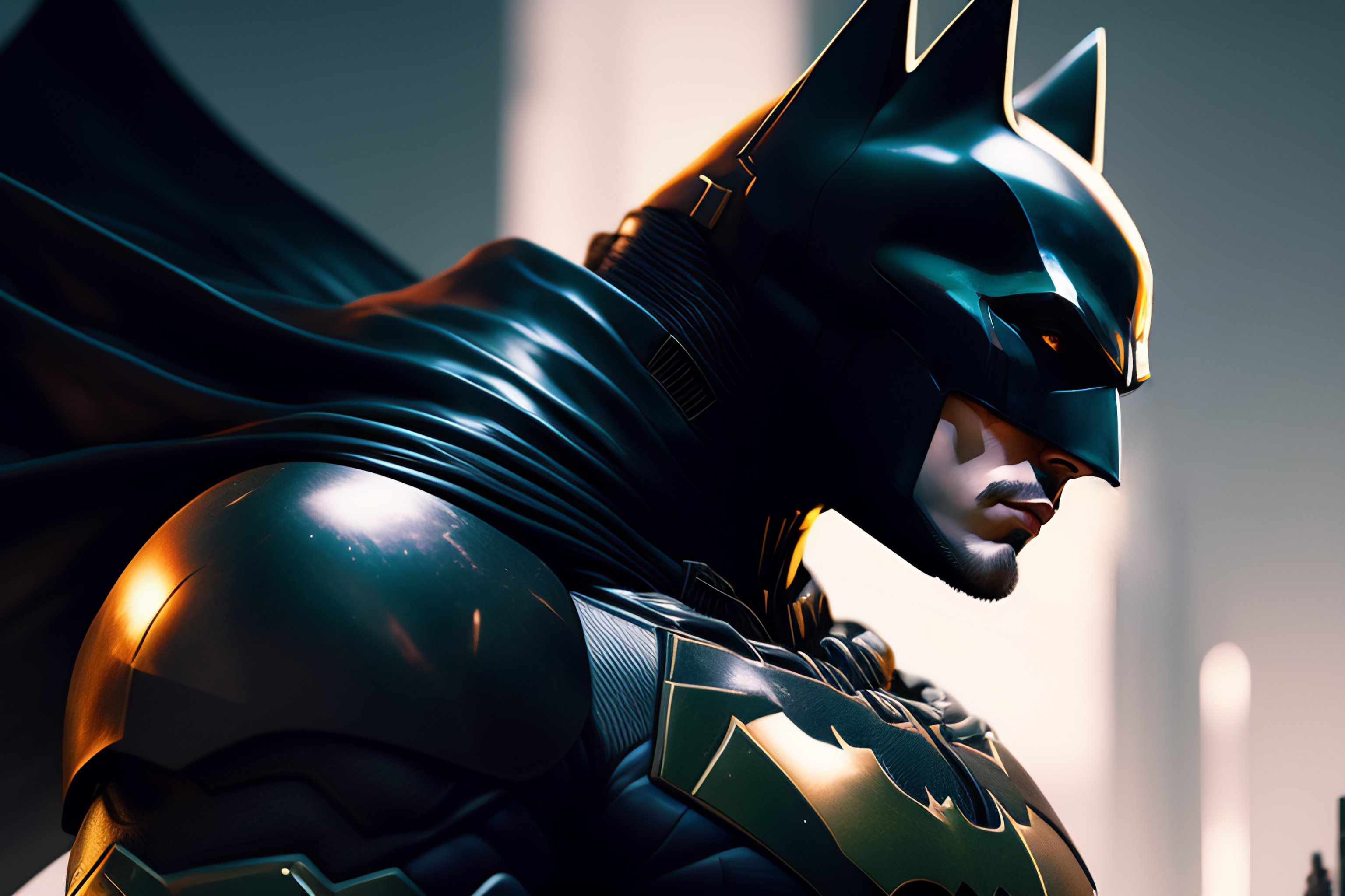 Lexica - Batman wearing metal gear armor holding gun dramatic lighting ...