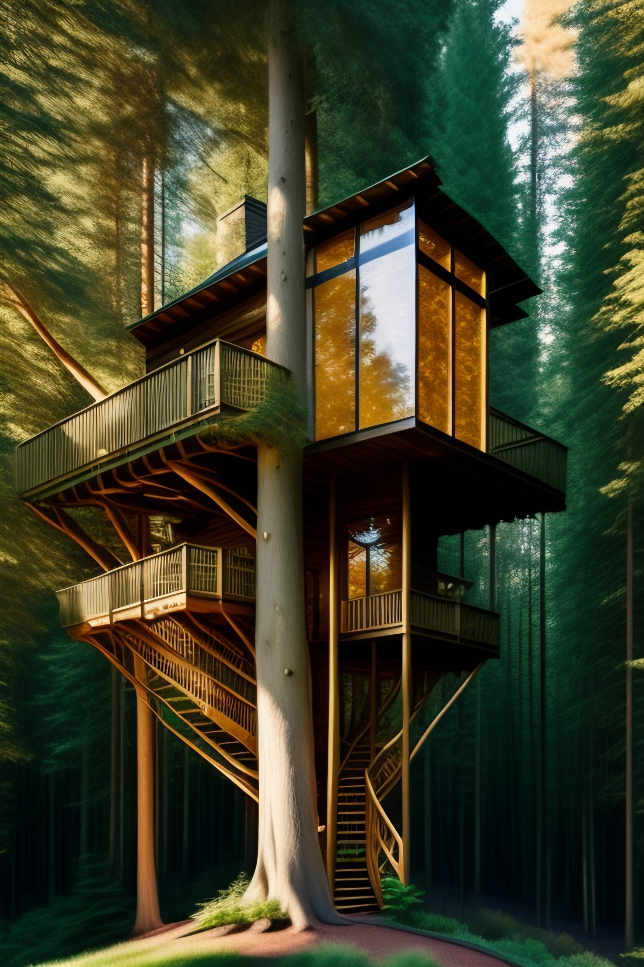 Lexica - Golden treehouse in lush forest, better homes and hardens ...