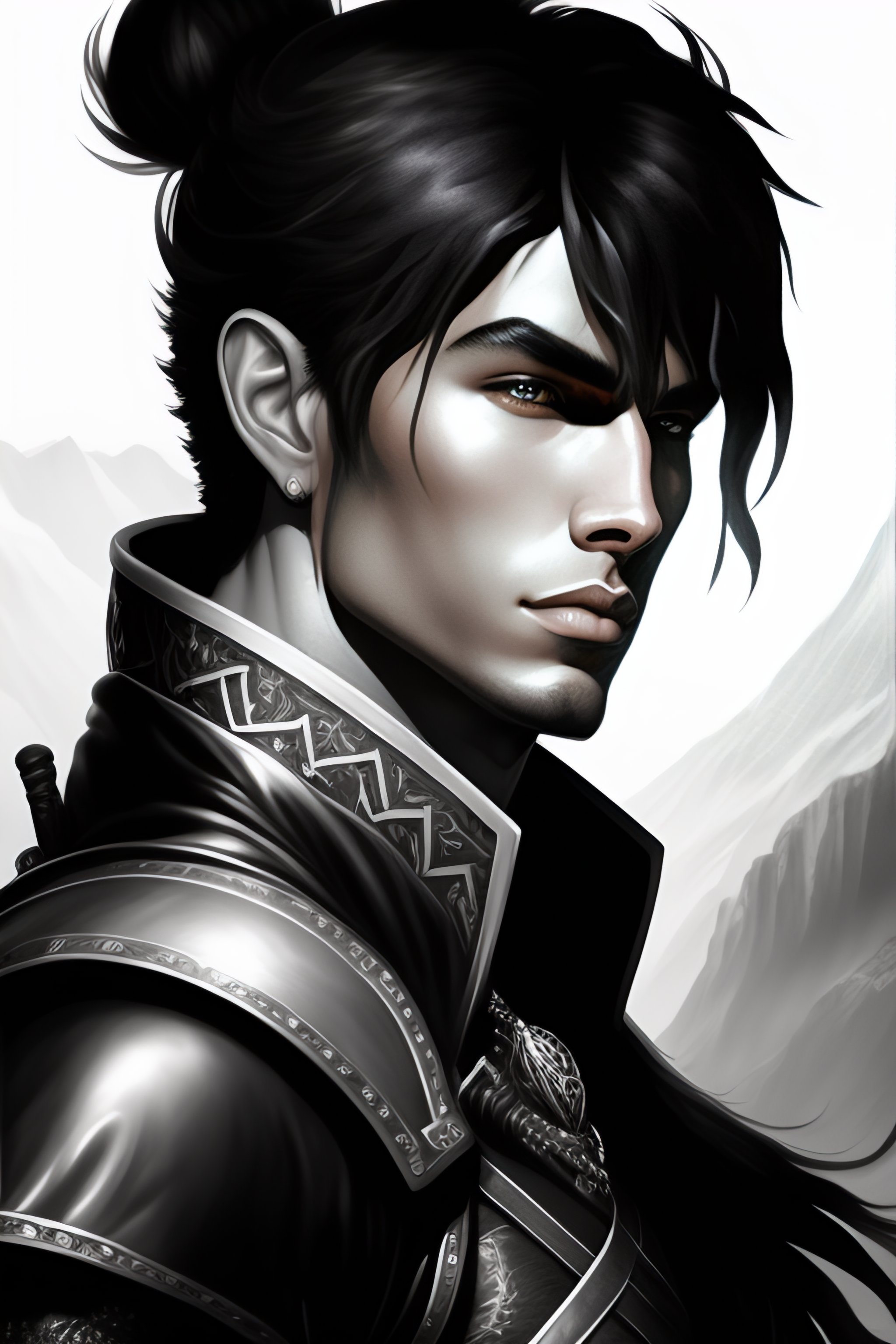 Lexica - Black and white illustration of D&D Male Ranger