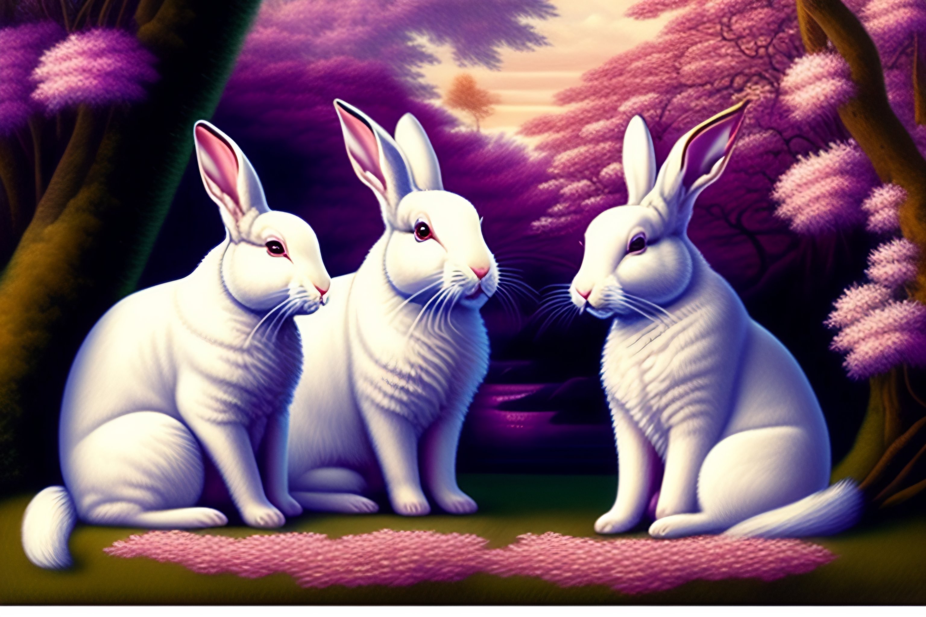 Lexica - Ink on paper portrait of two white bunnies, super realistic ...