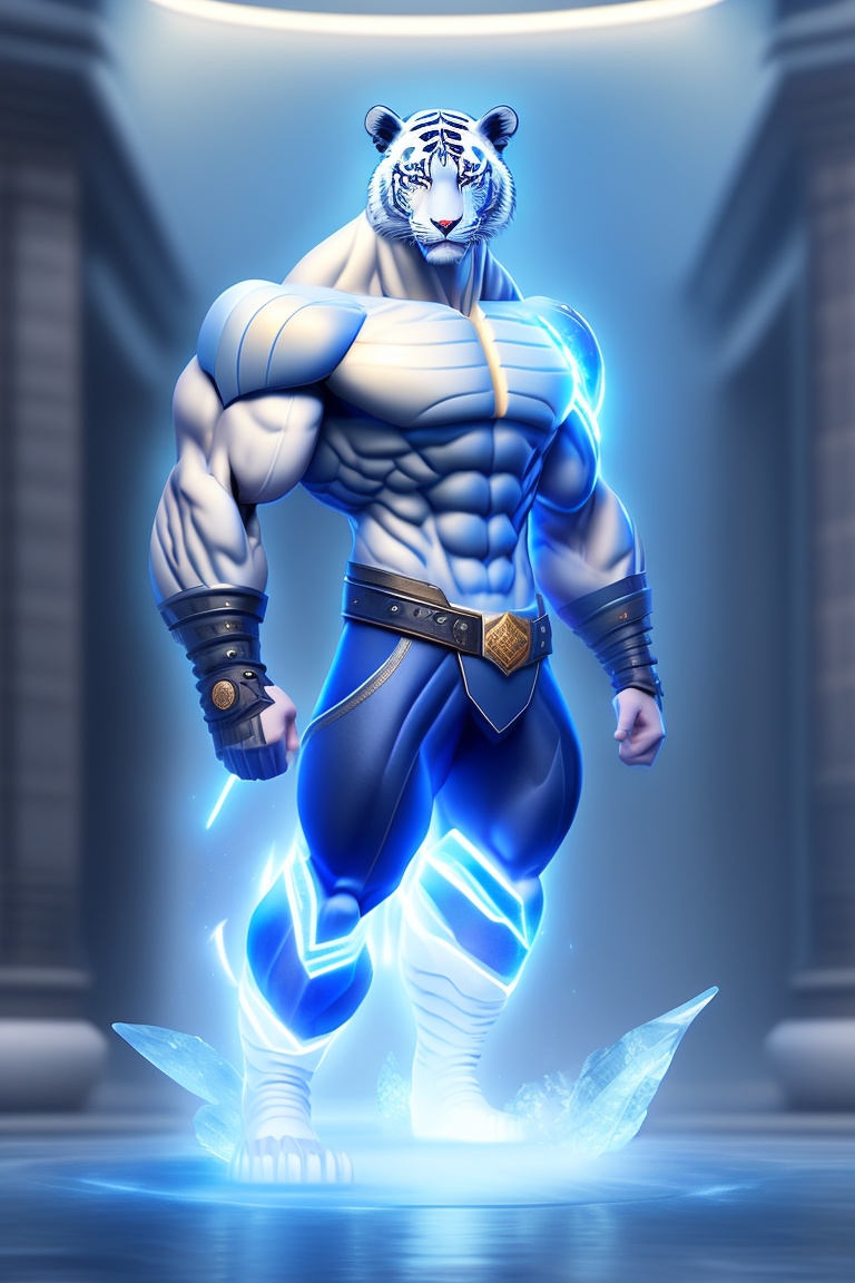 Lexica - A slim muscular built white tiger humanoid with dual ice blade ...