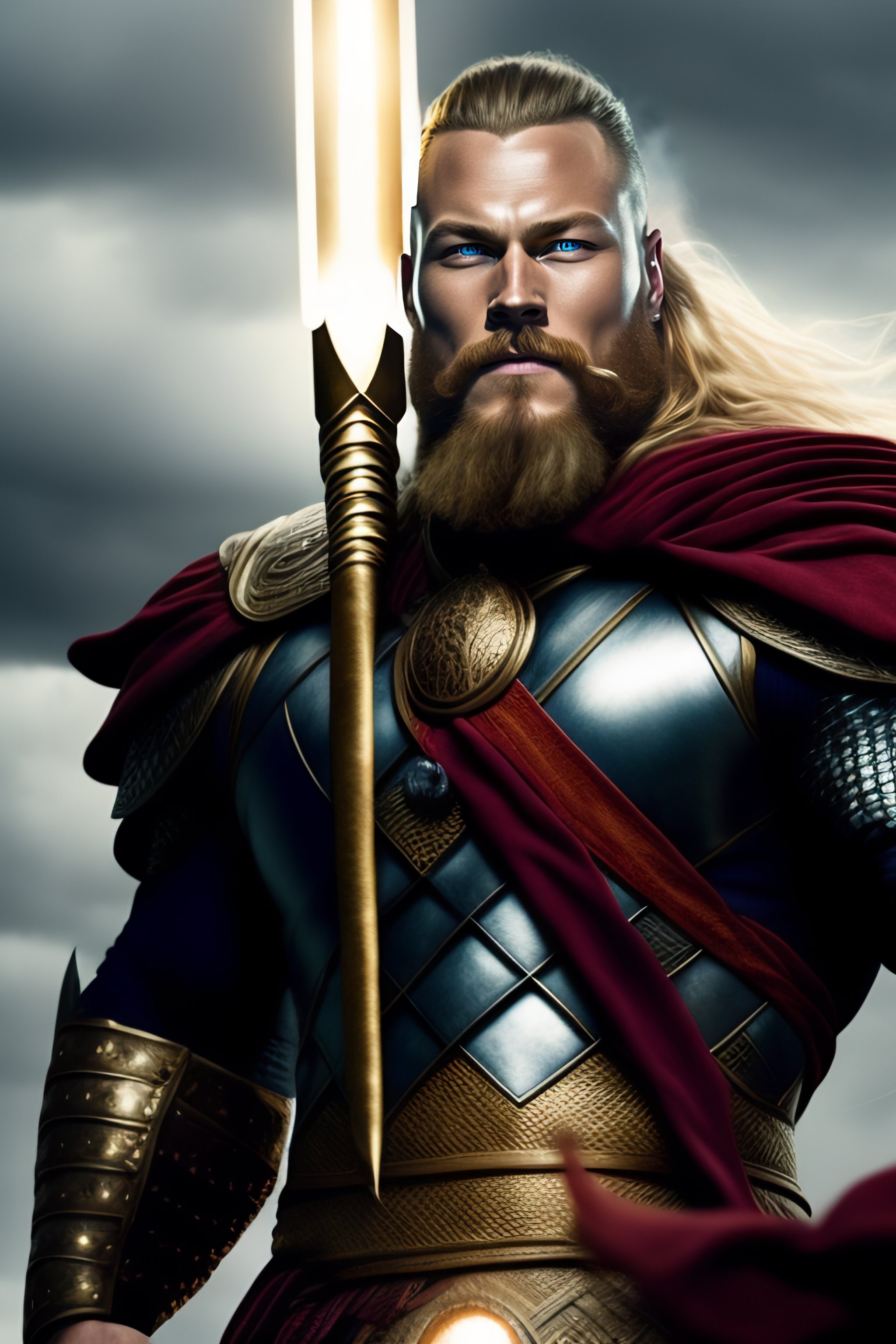 Lexica - Ragnar Lothbrok as Thor , lifting stormbreaker , smiling ...