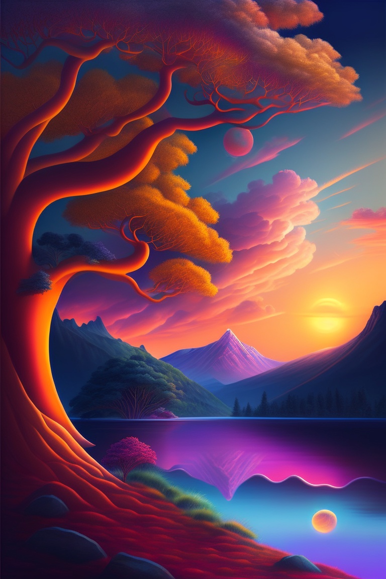 Lexica - "Paint me a vivid scene where the sun kisses the horizon ...